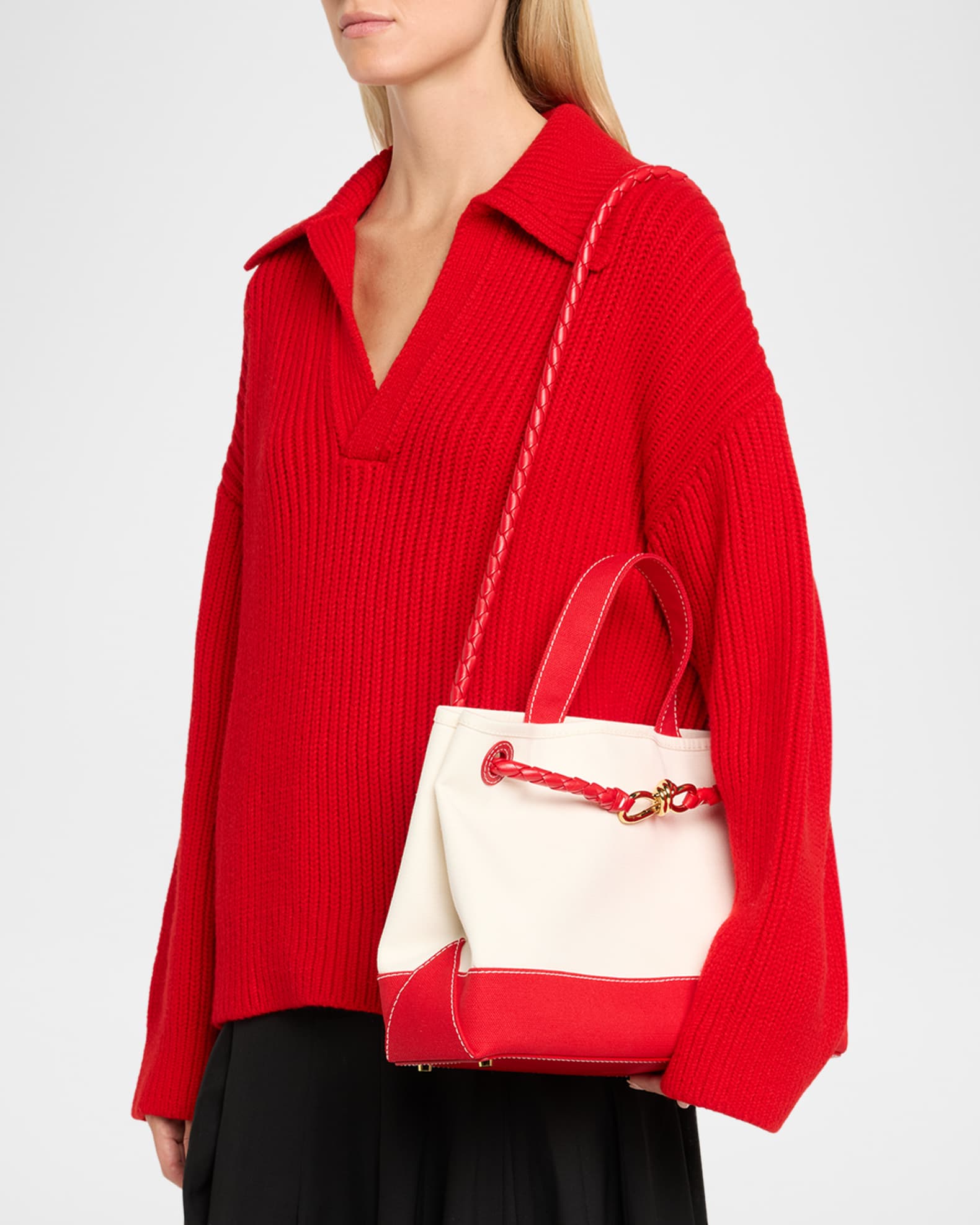 Bottega Veneta Andiamo Medium Two-Tone Canvas Tote Bag | Neiman Marcus