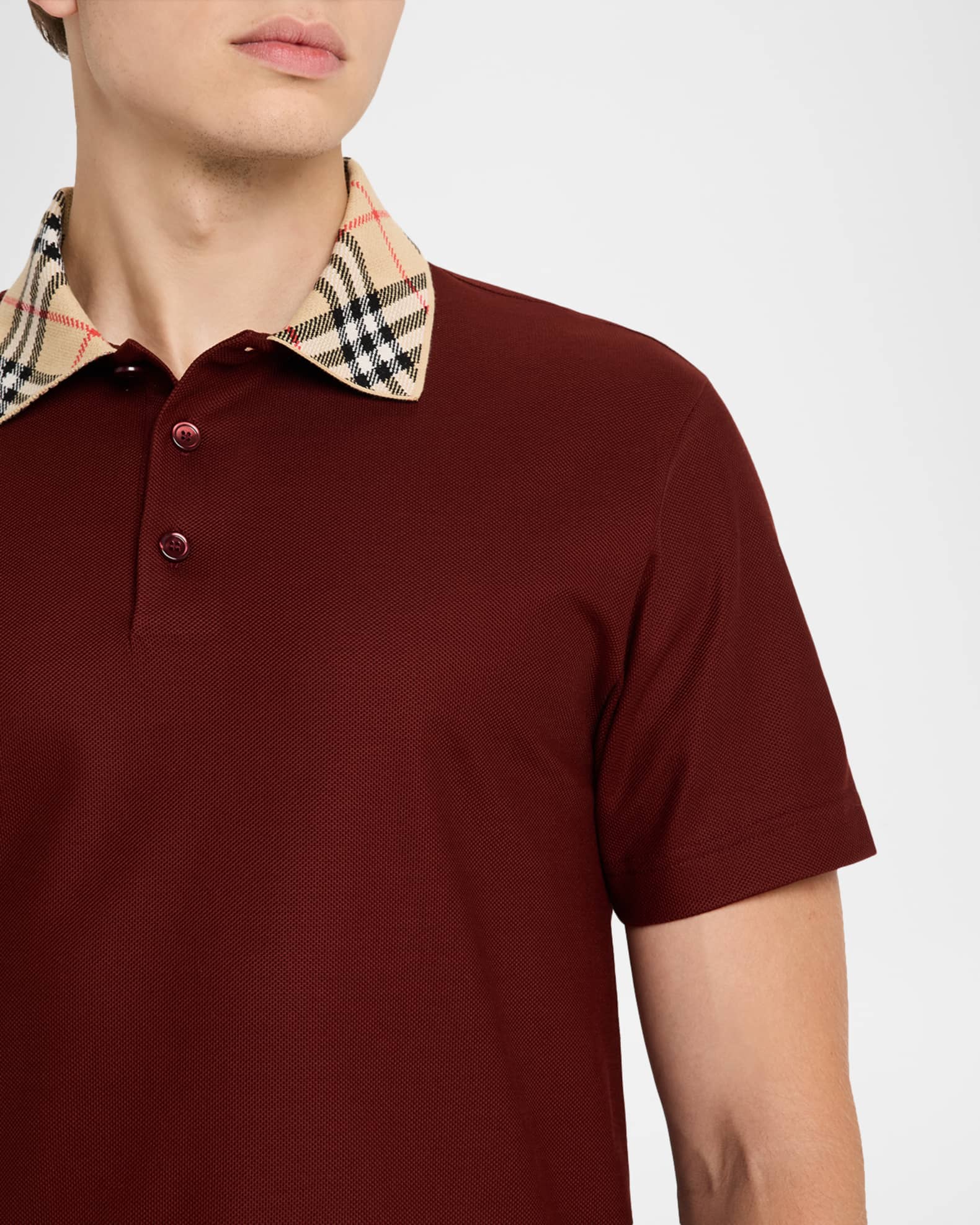 Burberry Men's Cotton Check-Collar Polo Shirt | Neiman Marcus
