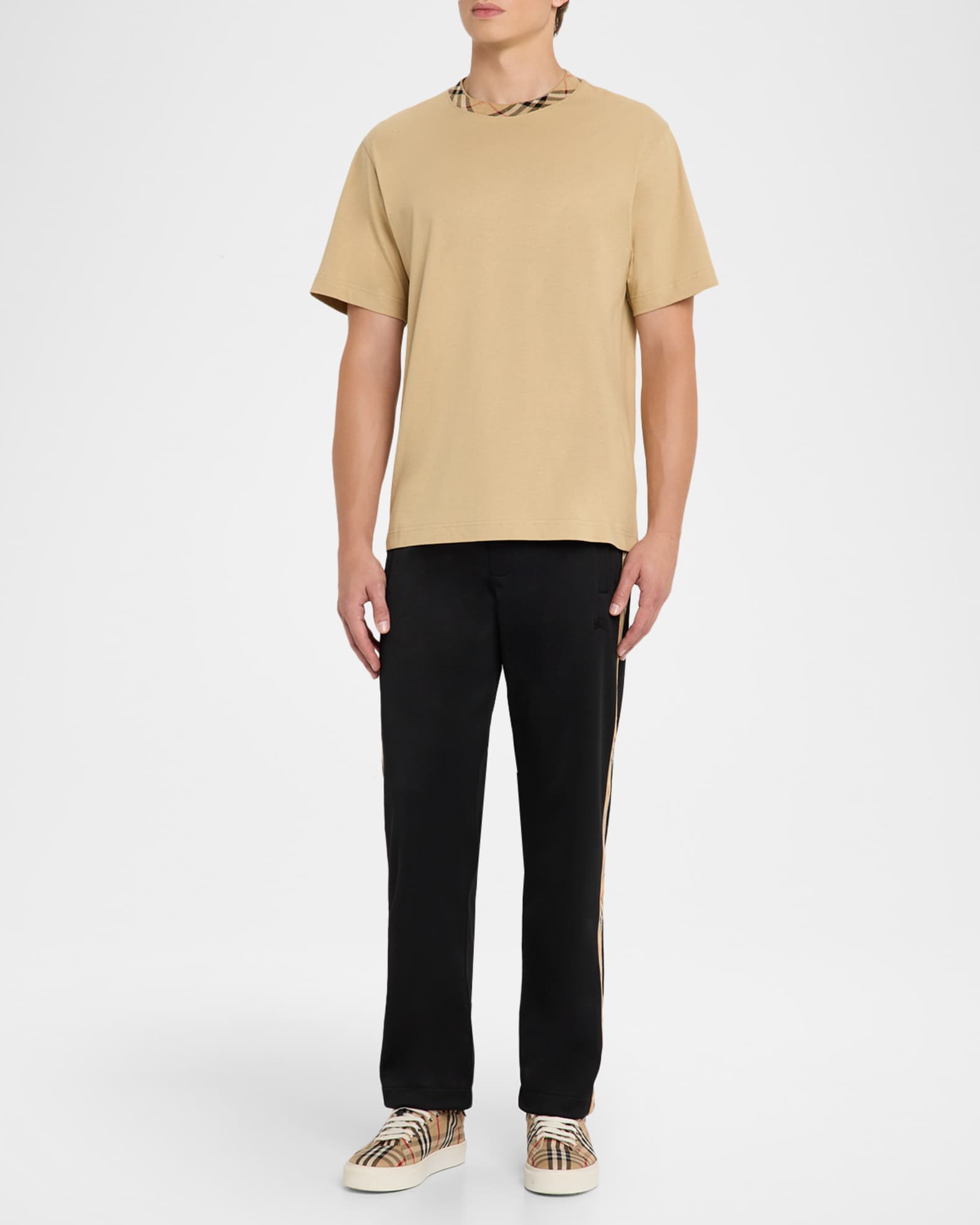 Burberry Men's Check-Trim Crewneck T-Shirt | Neiman Marcus