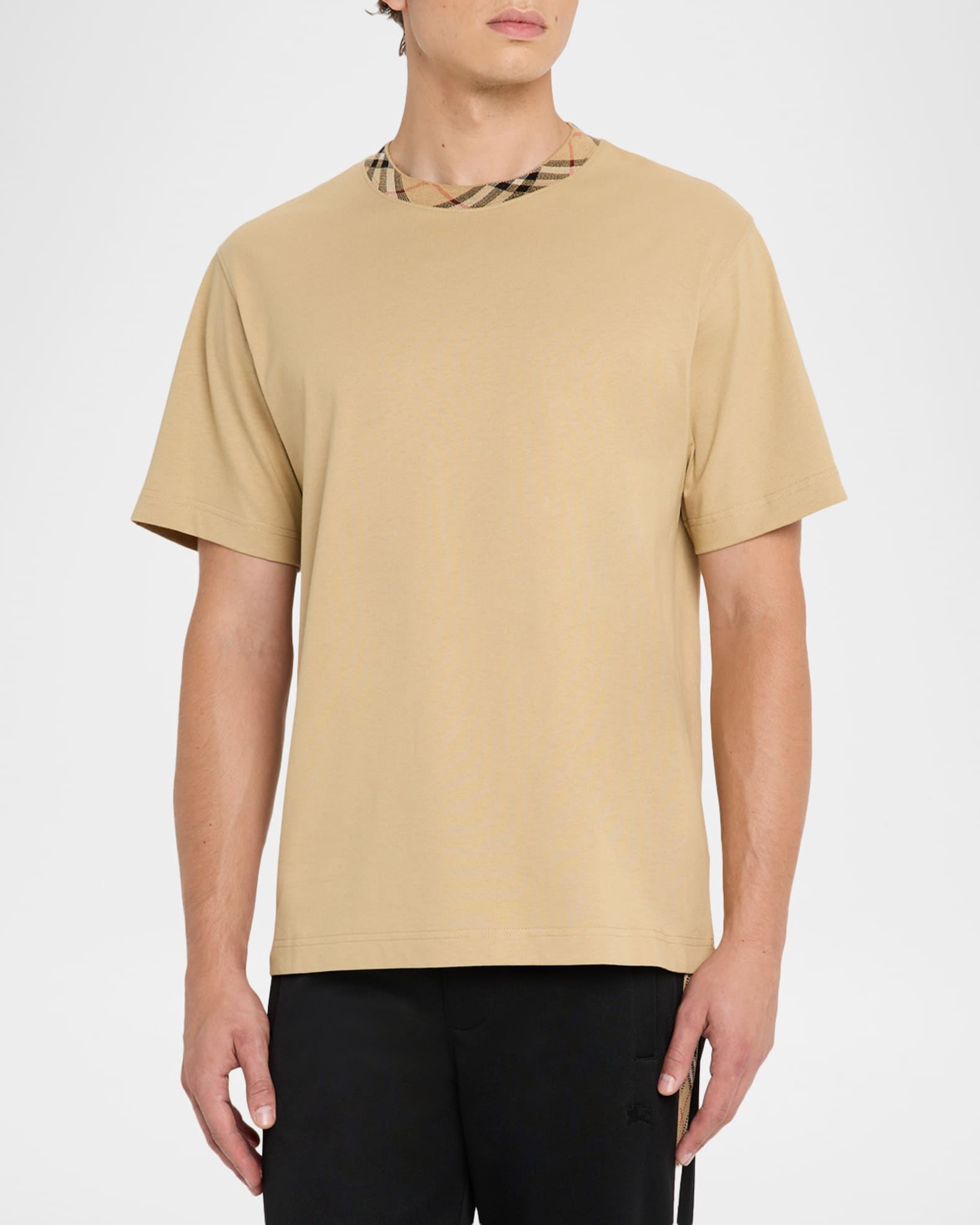 Burberry Men's Check-Trim Crewneck T-Shirt | Neiman Marcus