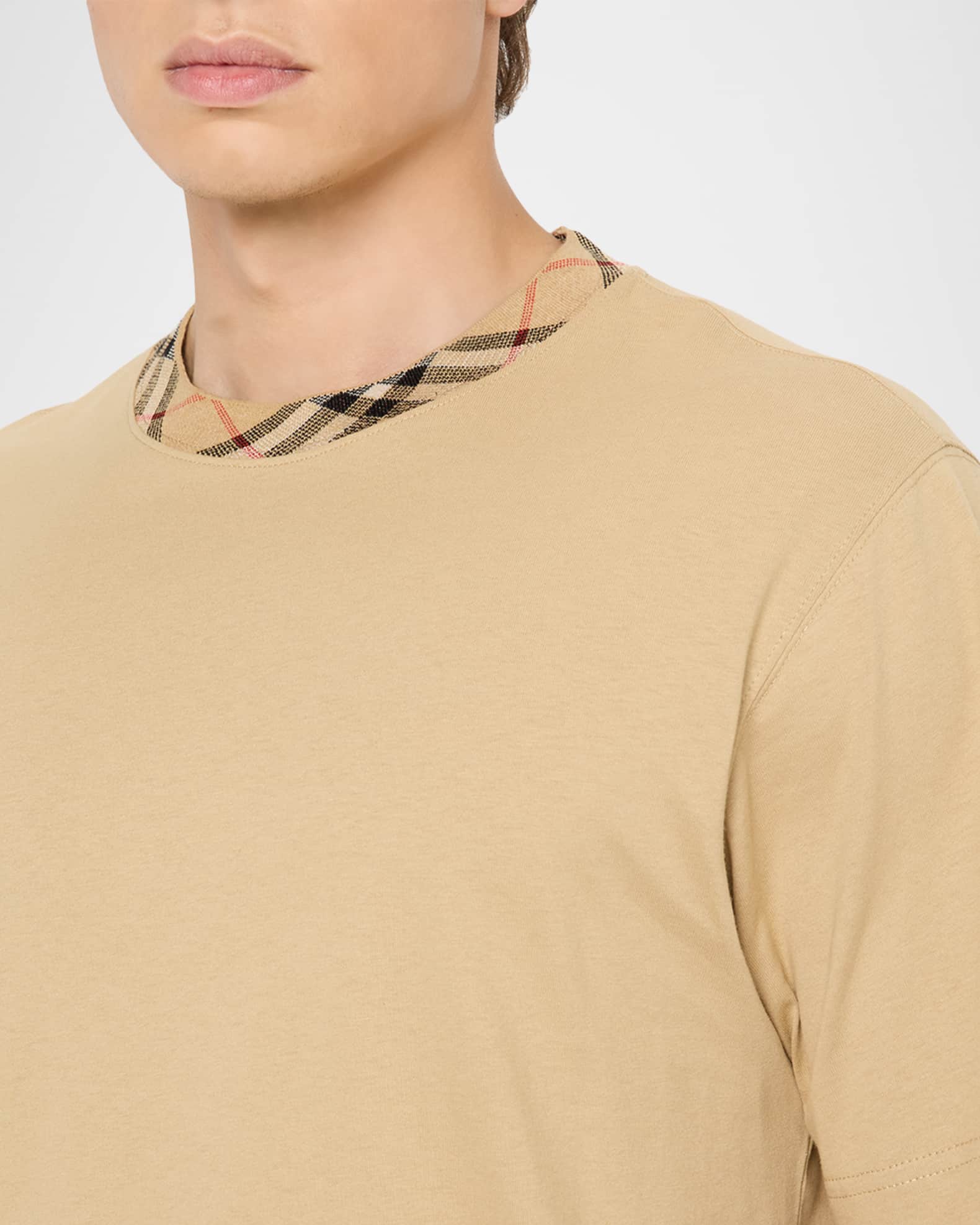 Burberry Men's Check-Trim Crewneck T-Shirt | Neiman Marcus