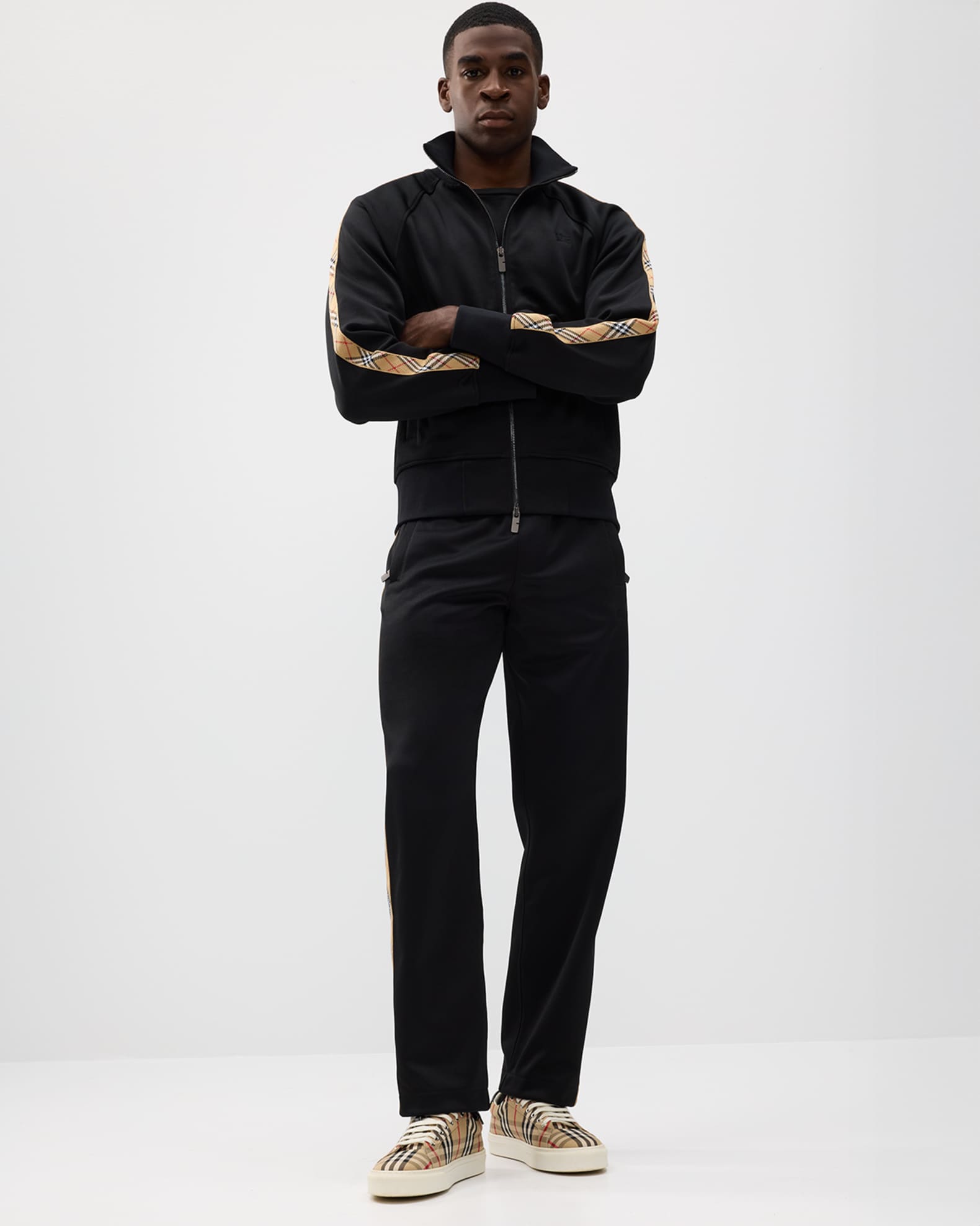 Burberry Men's Check-Trim Jersey Trousers | Neiman Marcus