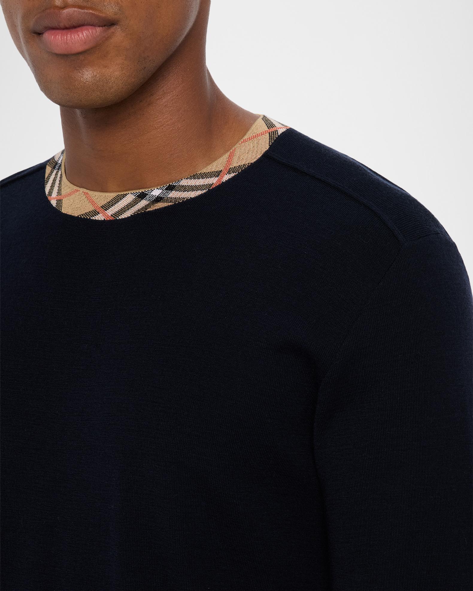 Burberry Men's Wool Knit Check-Trim Crewneck Sweater | Neiman Marcus