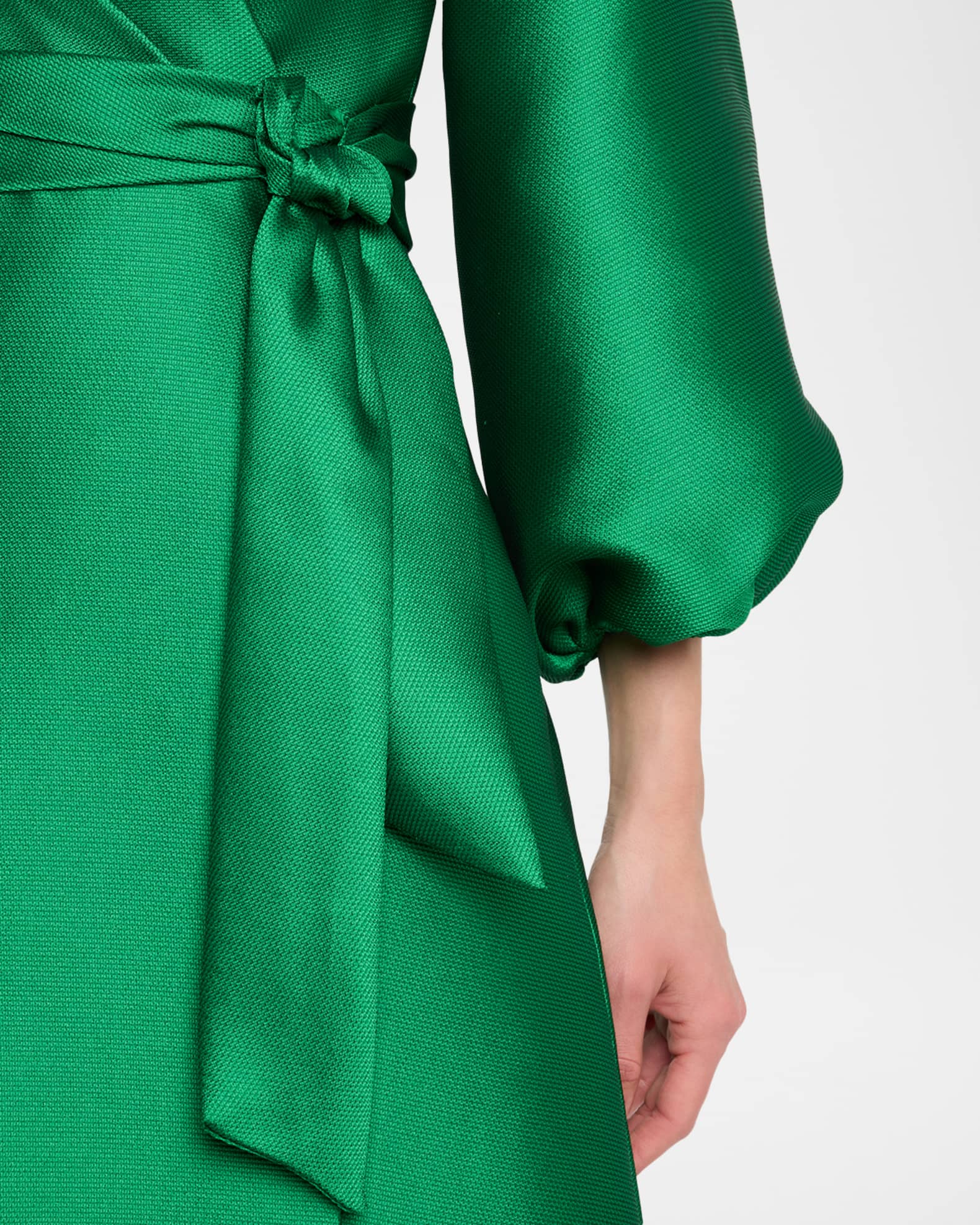 Reem Acra Bishop-Sleeve Mikado Pique Wrap Gown | Neiman Marcus