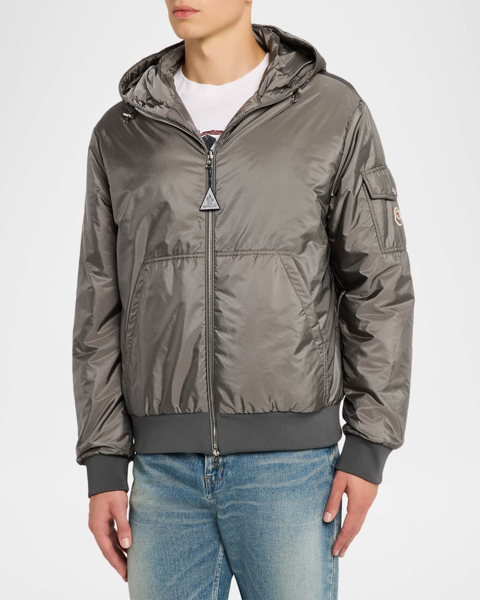 Moncler Men's Poiliot Hooded Nylon Down Jacket | Neiman Marcus