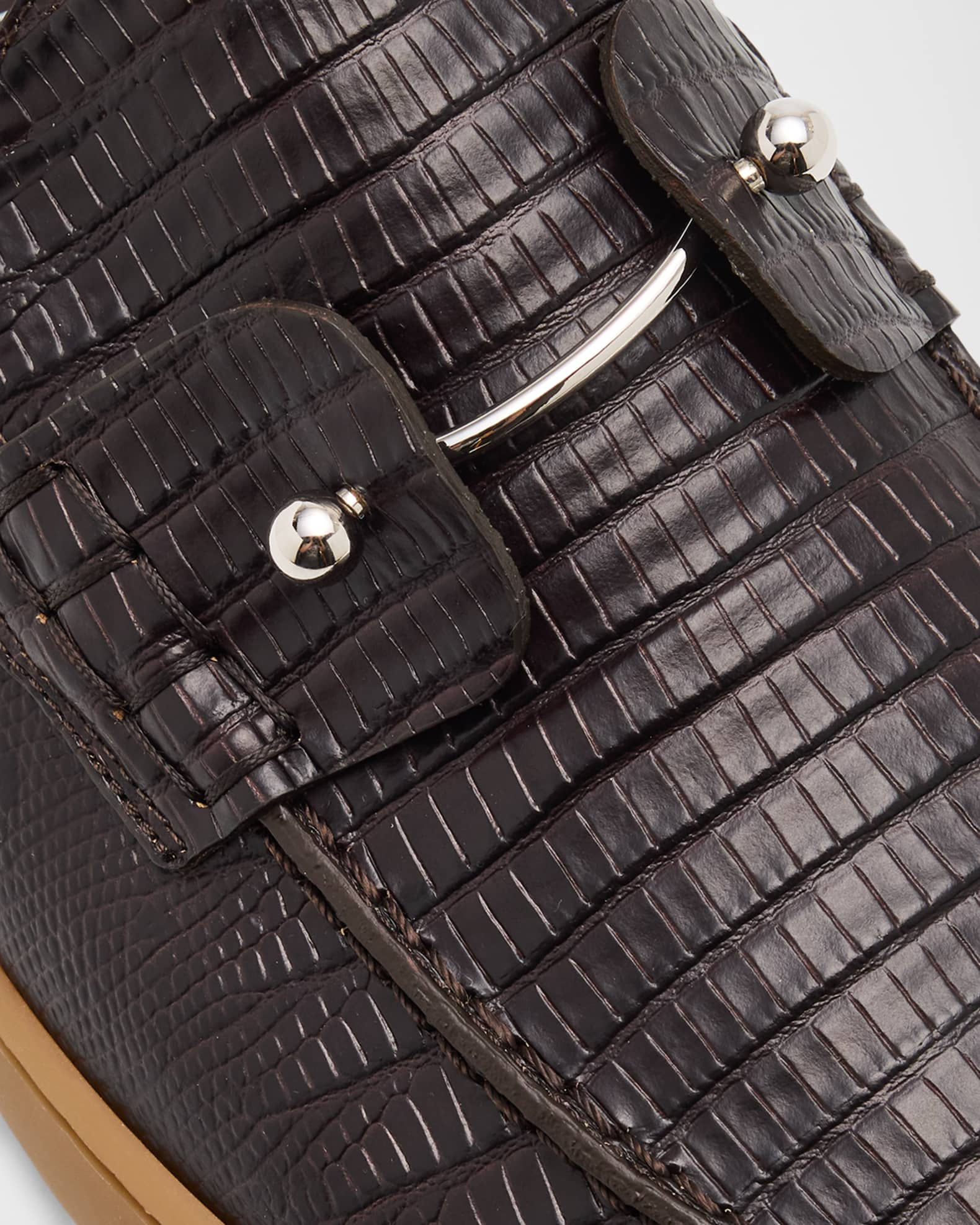 Christian Louboutin Men's Chambeliboat Silver Pin Lizard-Effect Loafers ...