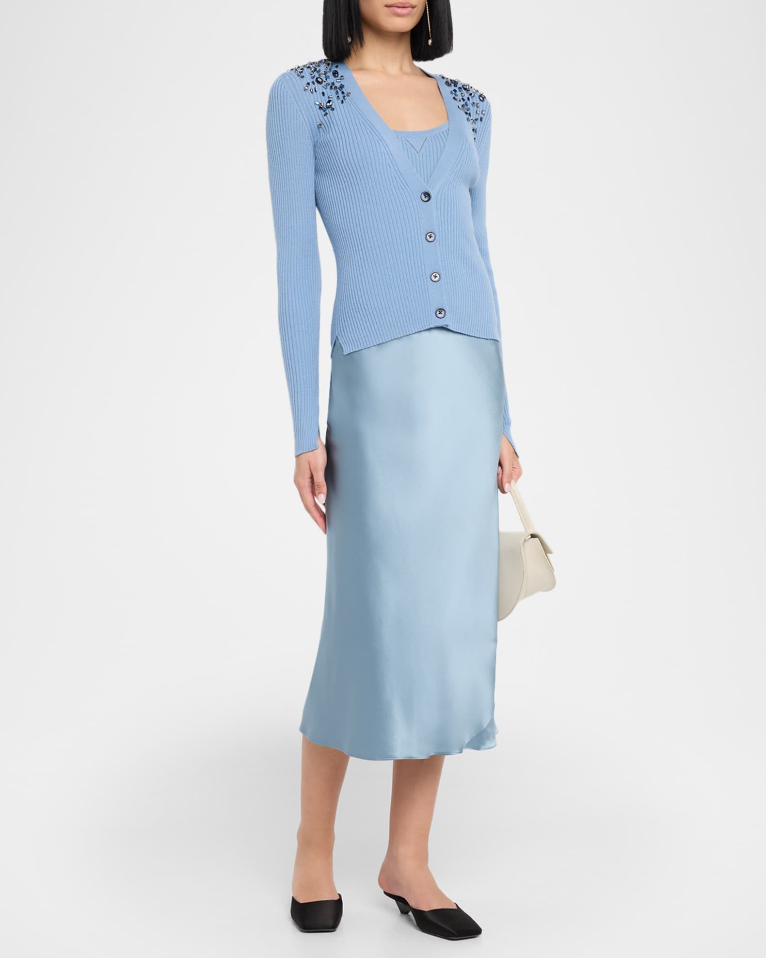 DOROTHEE SCHUMACHER Embellished Merino Beaded Rib Knit Cardigan ...