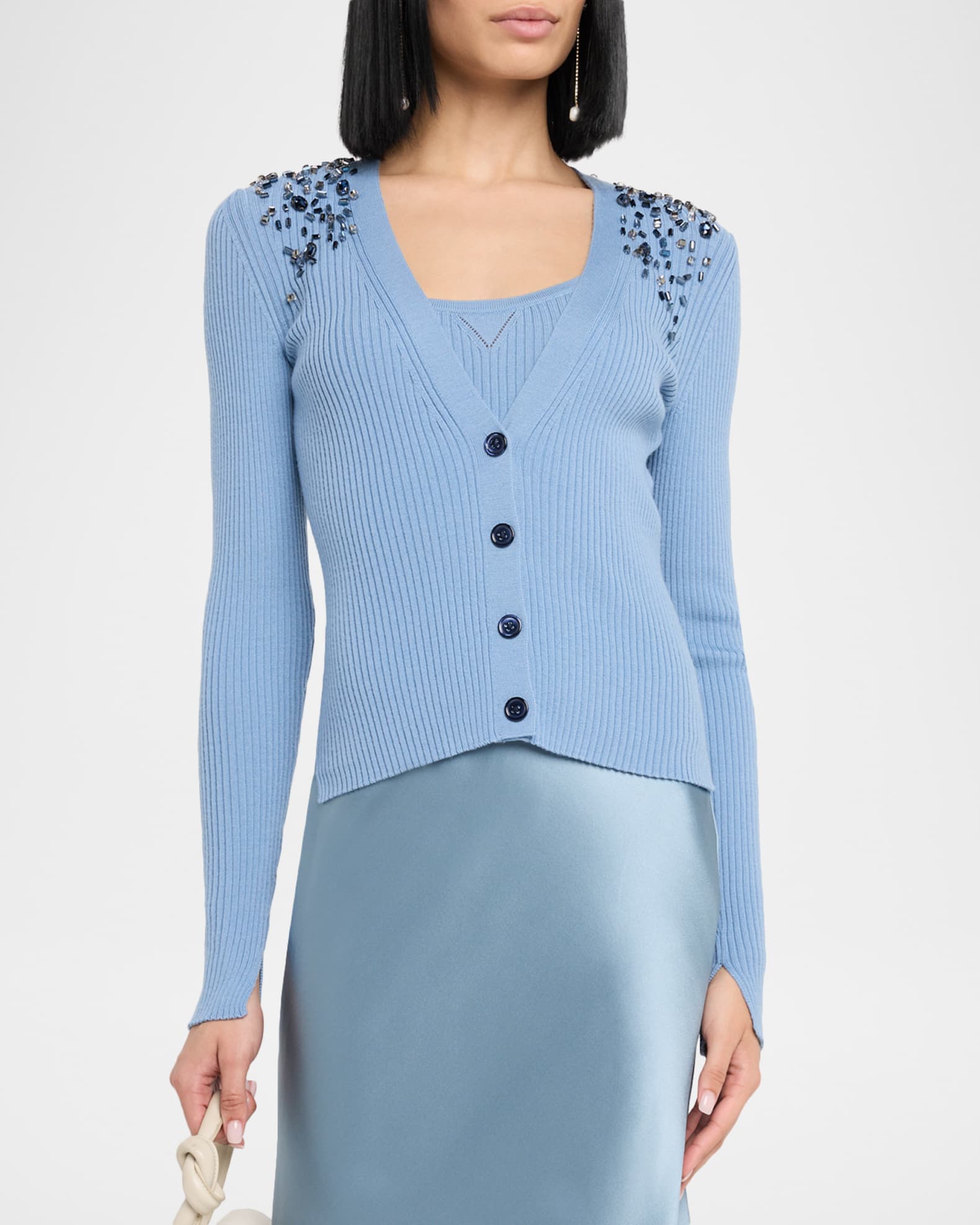 DOROTHEE SCHUMACHER Embellished Merino Beaded Rib Knit Cardigan ...