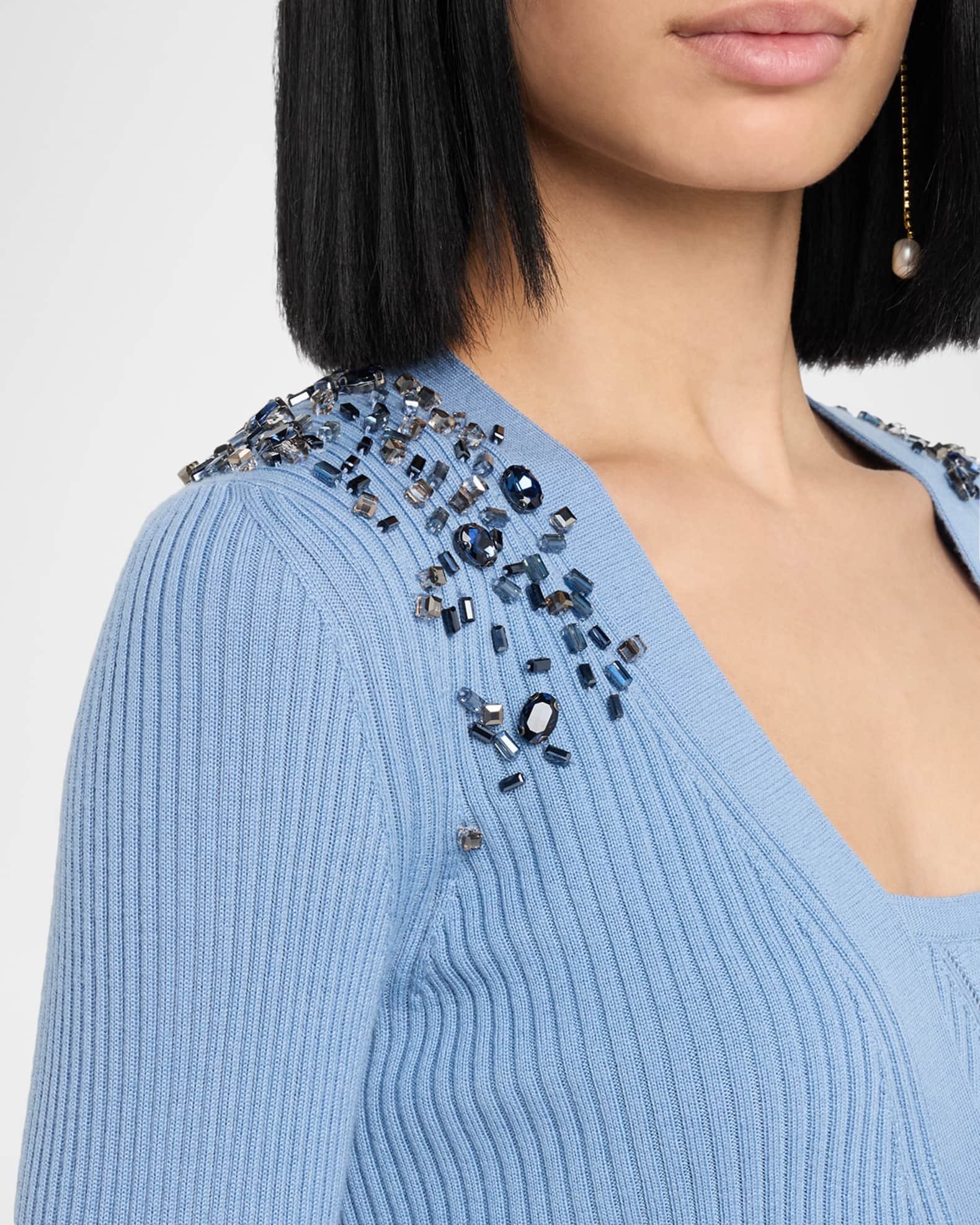 DOROTHEE SCHUMACHER Embellished Merino Beaded Rib Knit Cardigan ...