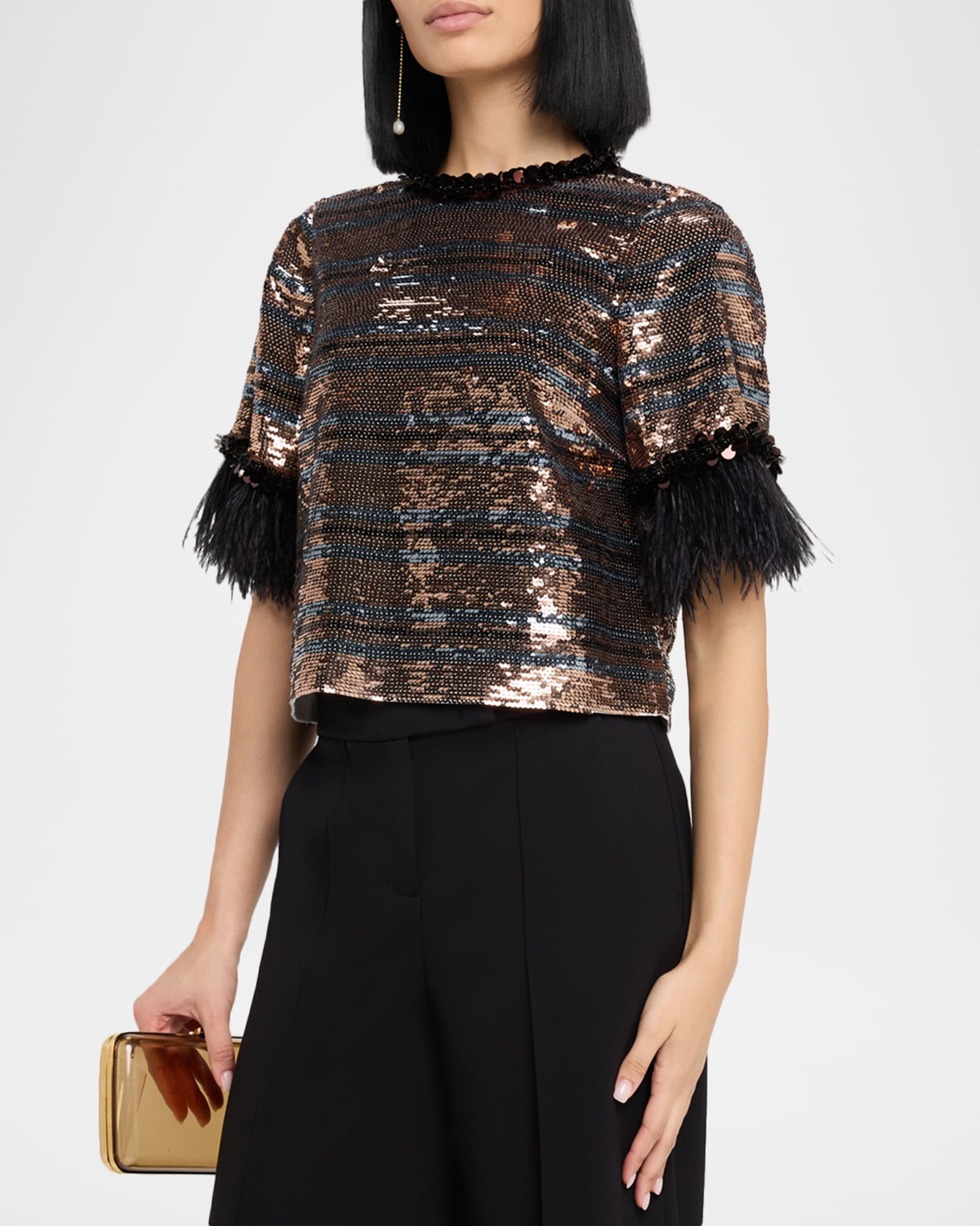 DOROTHEE SCHUMACHER Sparkling Shine Feather-Cuff Sequin Blouse | Neiman ...