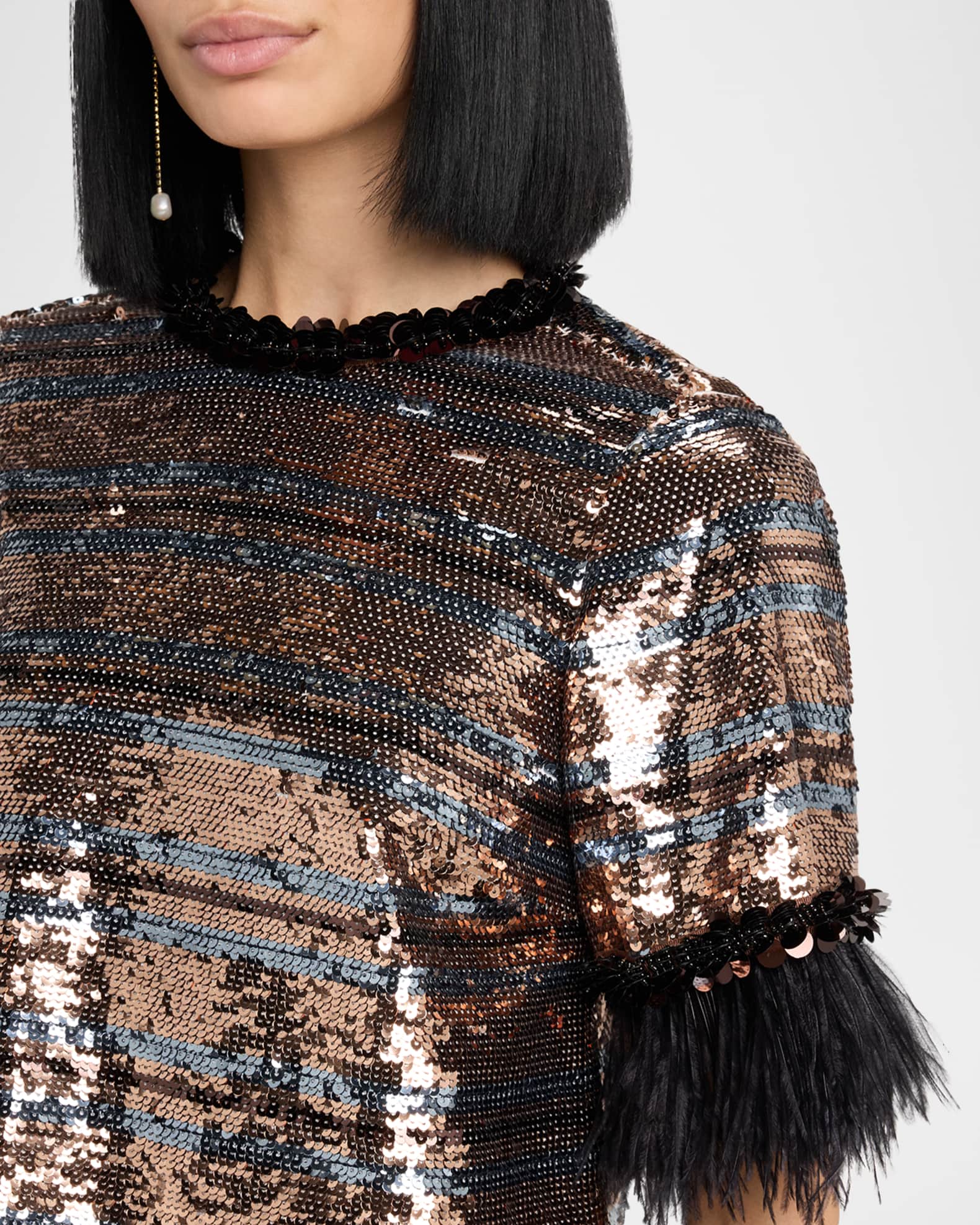 DOROTHEE SCHUMACHER Sparkling Shine Feather-Cuff Sequin Blouse | Neiman ...