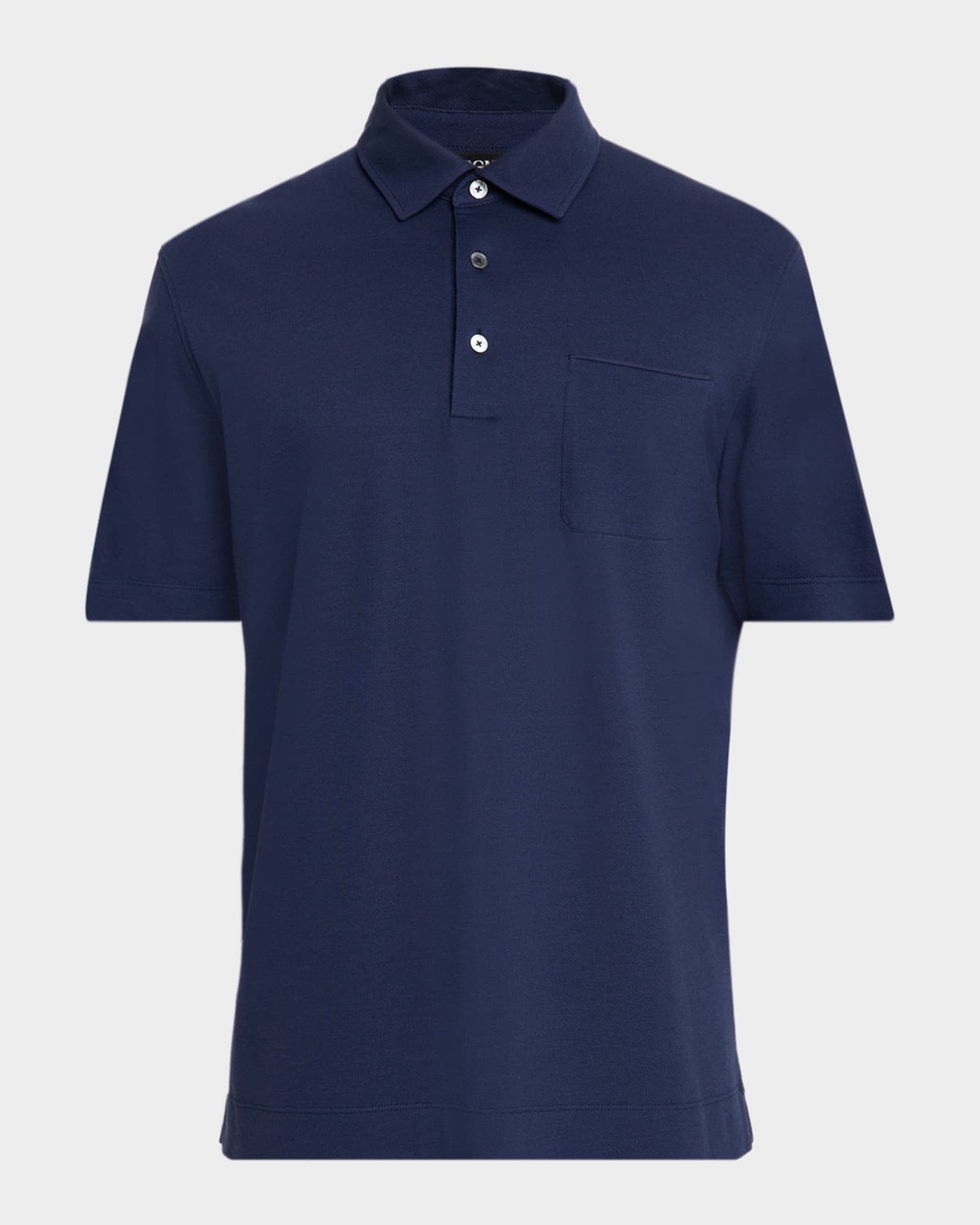 ZEGNA Men's Pique Polo Shirt with Leather-Trim Pocket | Neiman Marcus