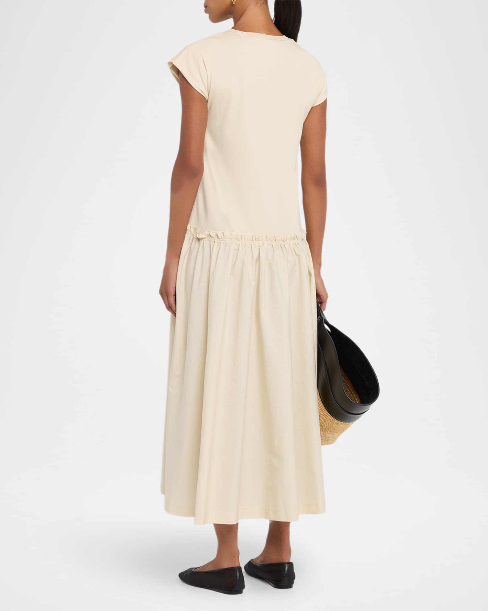 Joseph Cap-Sleeve Cotton Jersey & Poplin Midi Dress | Neiman Marcus