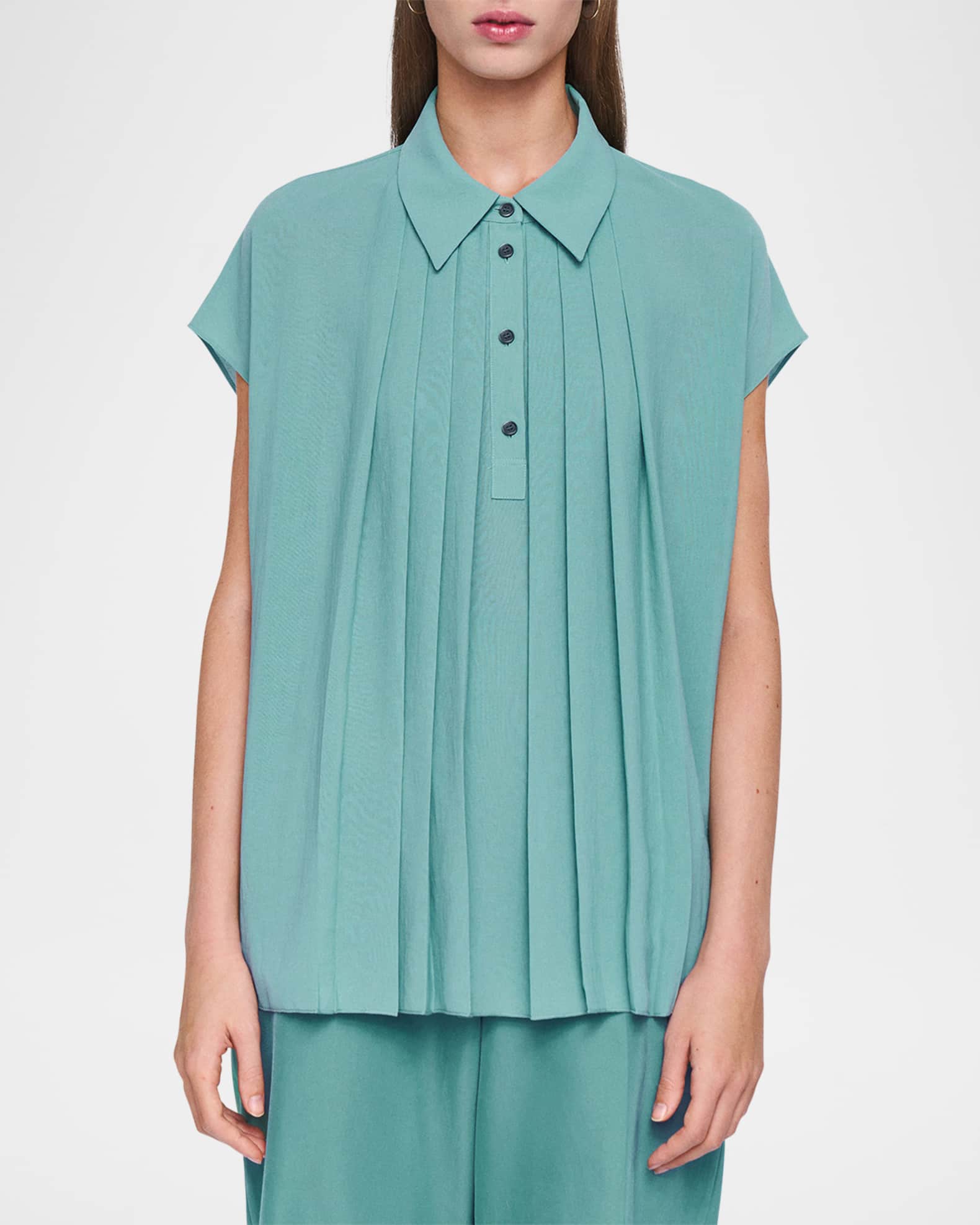 Joseph Antin Oversized Airy Pleated Blouse | Neiman Marcus