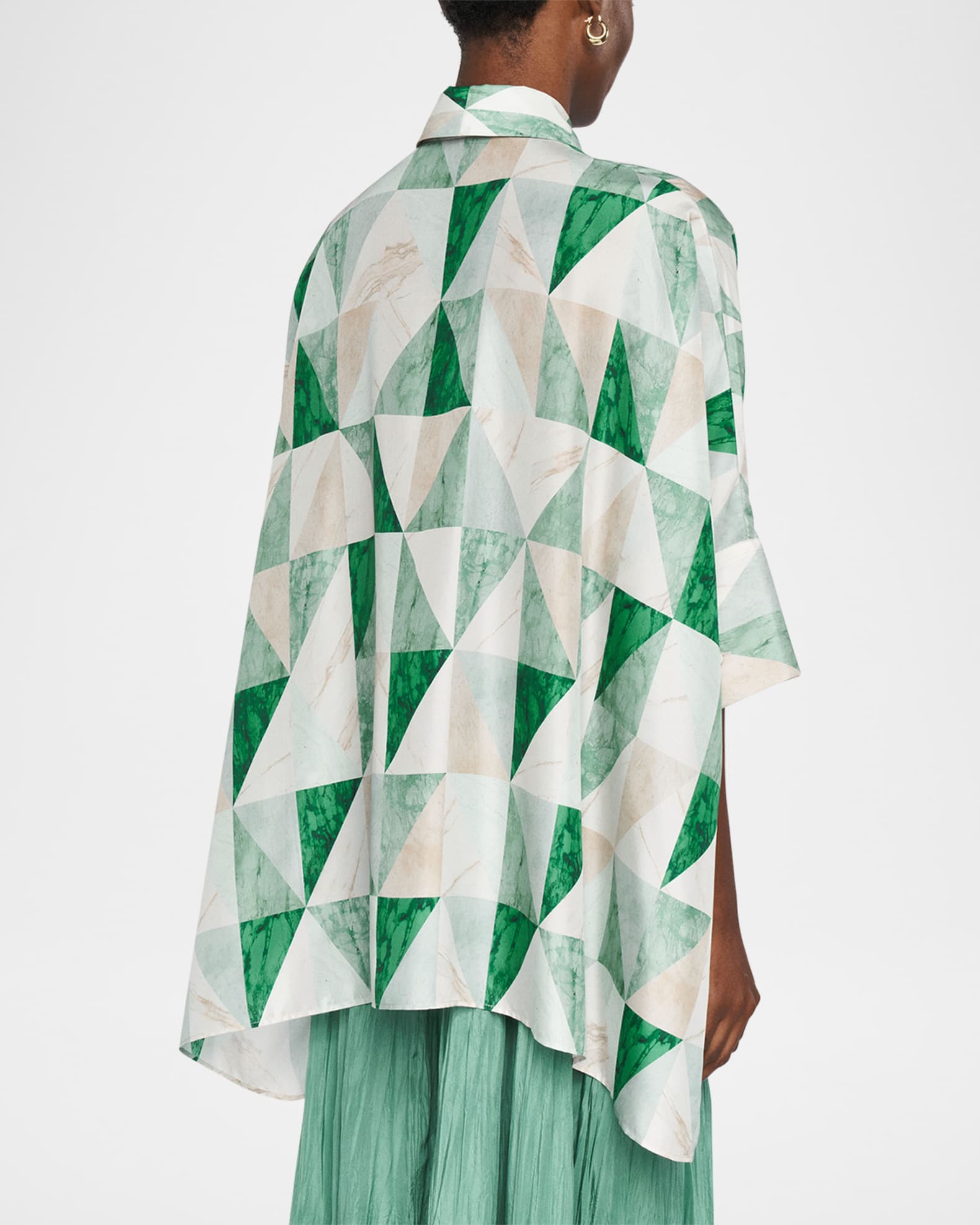 Joseph Arcole Marble-Print Habotai Silk Blouse | Neiman Marcus