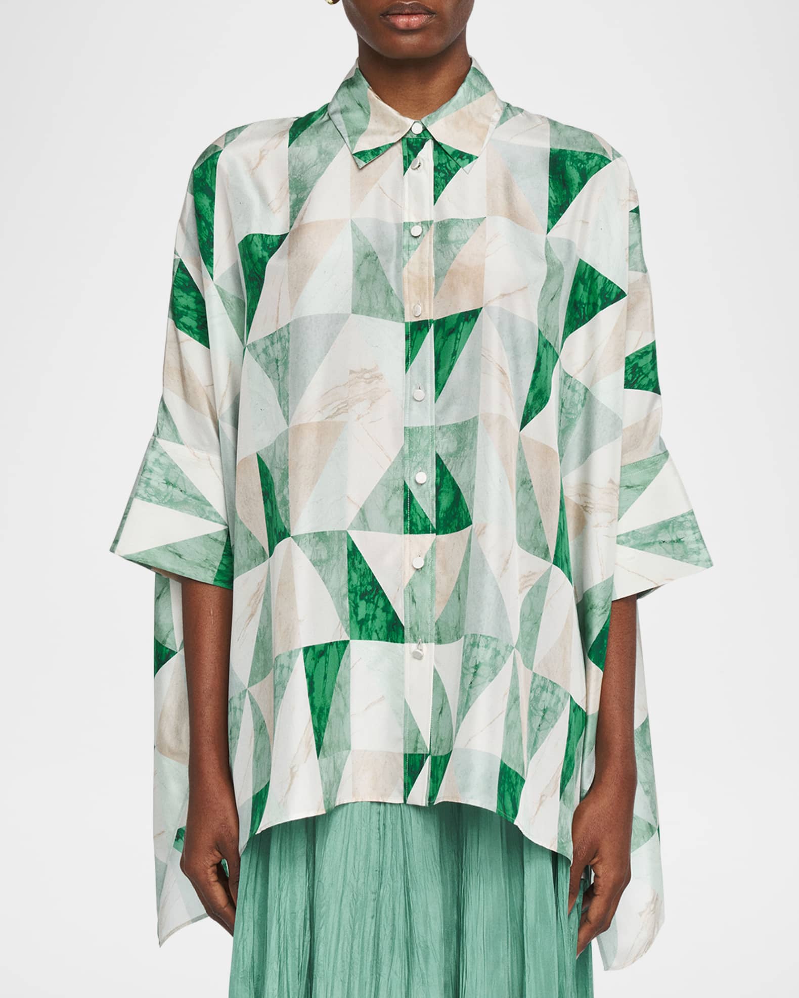 Joseph Arcole Marble-Print Habotai Silk Blouse | Neiman Marcus