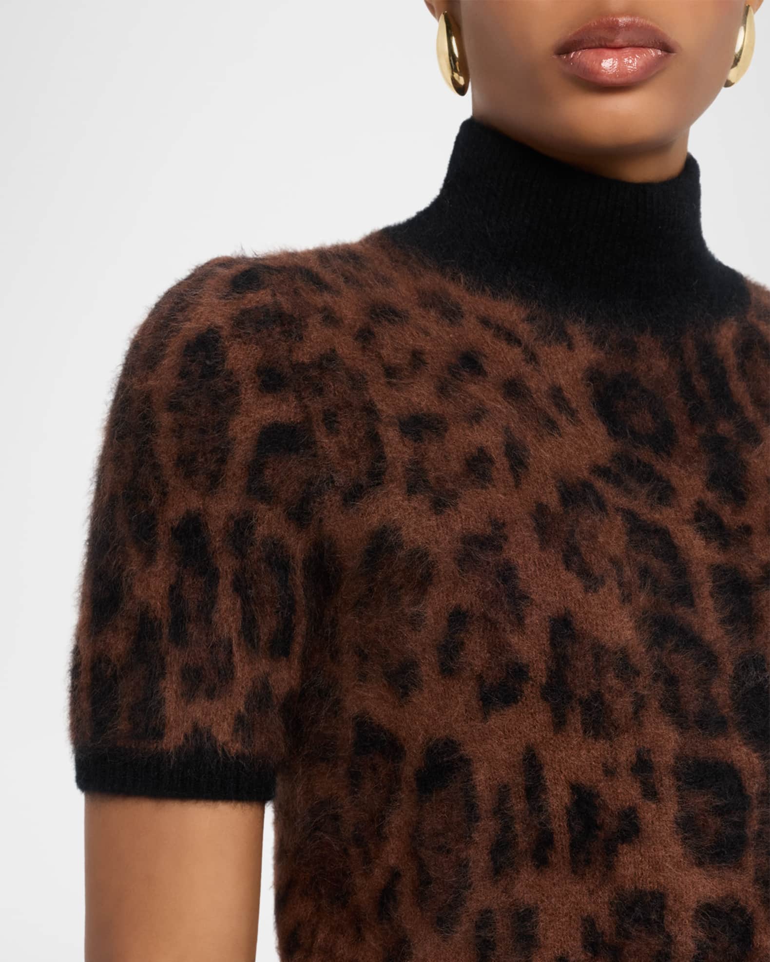 Adam Lippes Ari Leopard Print Brushed Cashmere Sweater | Neiman Marcus
