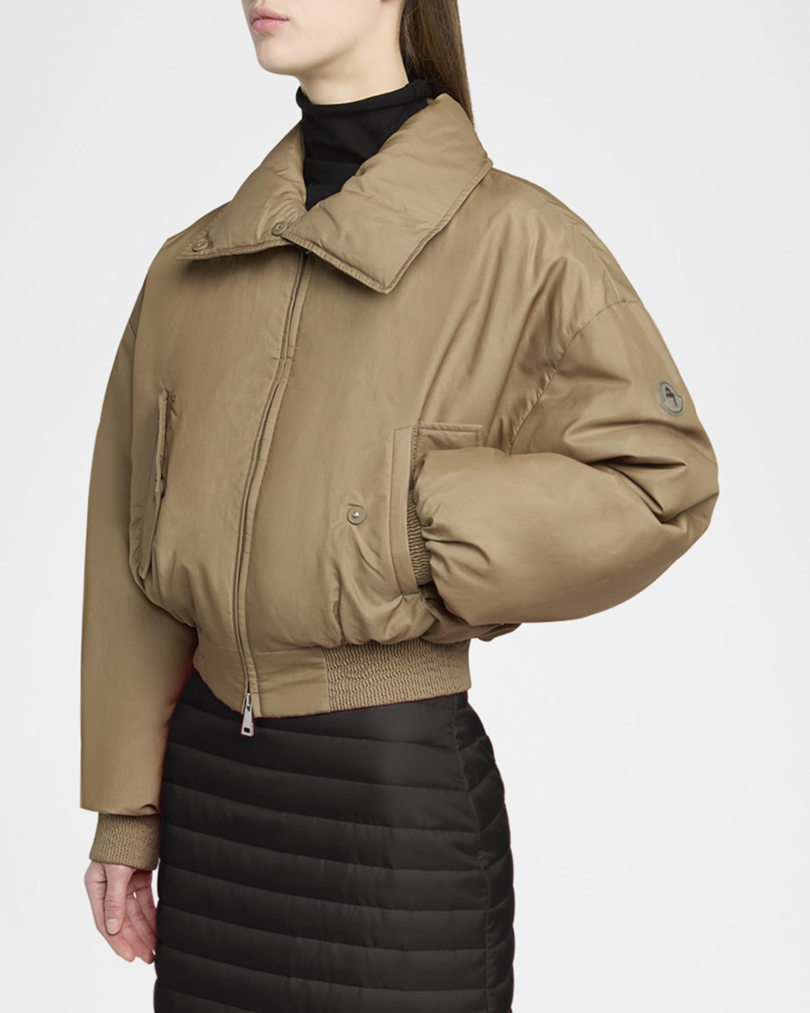 Moncler x Qiu Hao Chao Cropped Down Bomber Jacket | Neiman Marcus