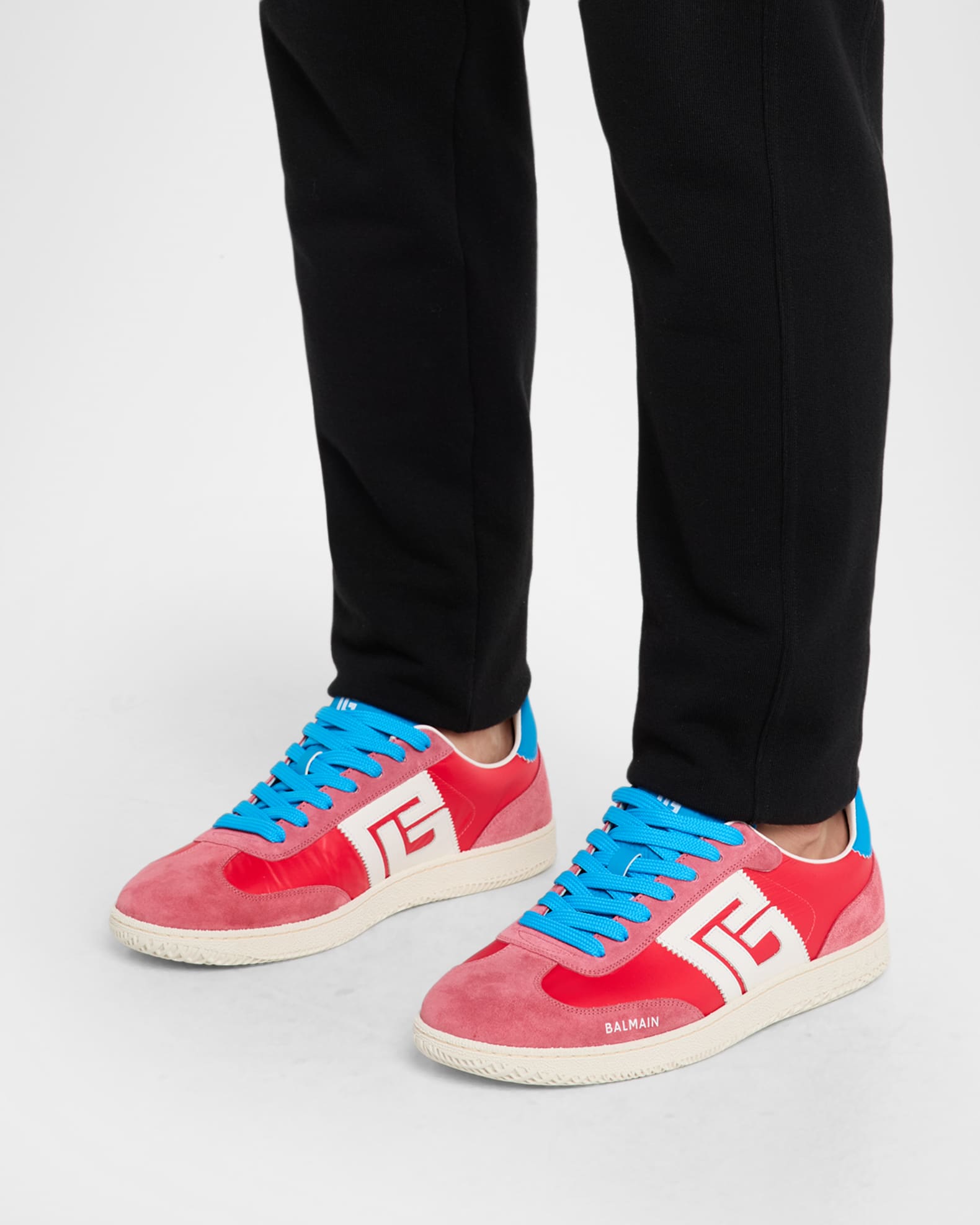 Balmain Men's Swan Suede and Nylon Low-Top Sneakers | Neiman Marcus