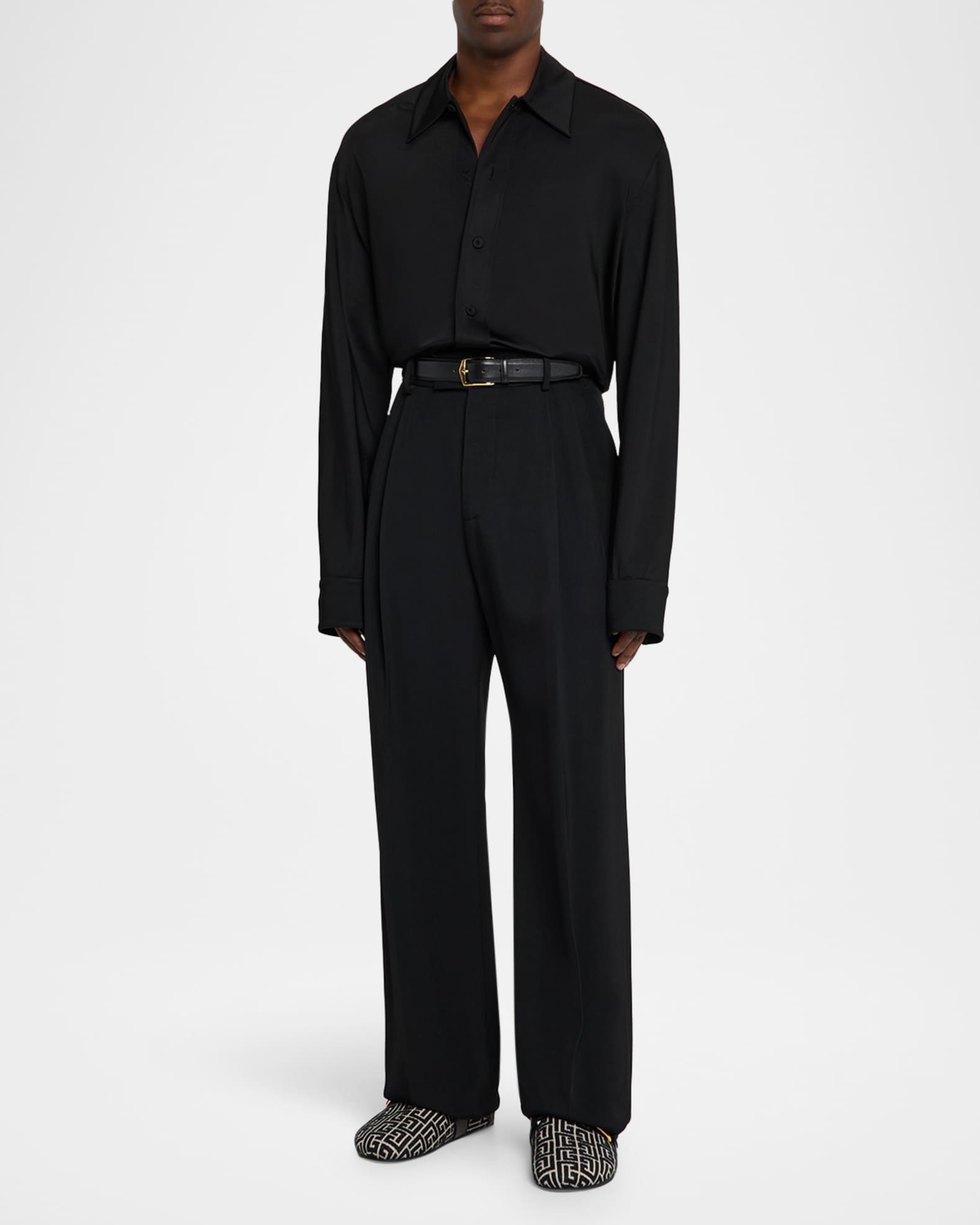 Balmain Men's Anthem PB Monogram Jacquard Canvas Mules | Neiman Marcus