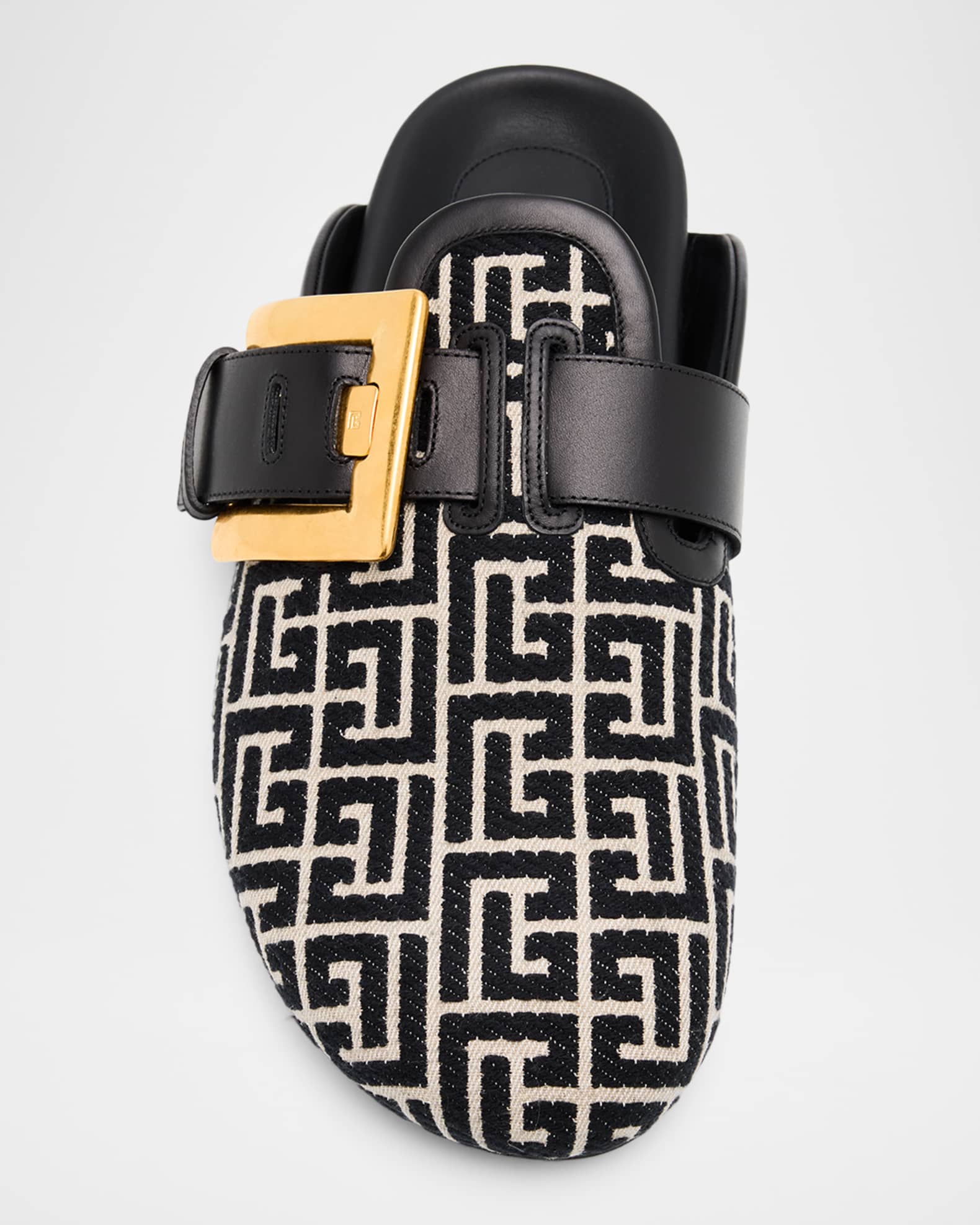 Balmain Men's Anthem PB Monogram Jacquard Canvas Mules | Neiman Marcus