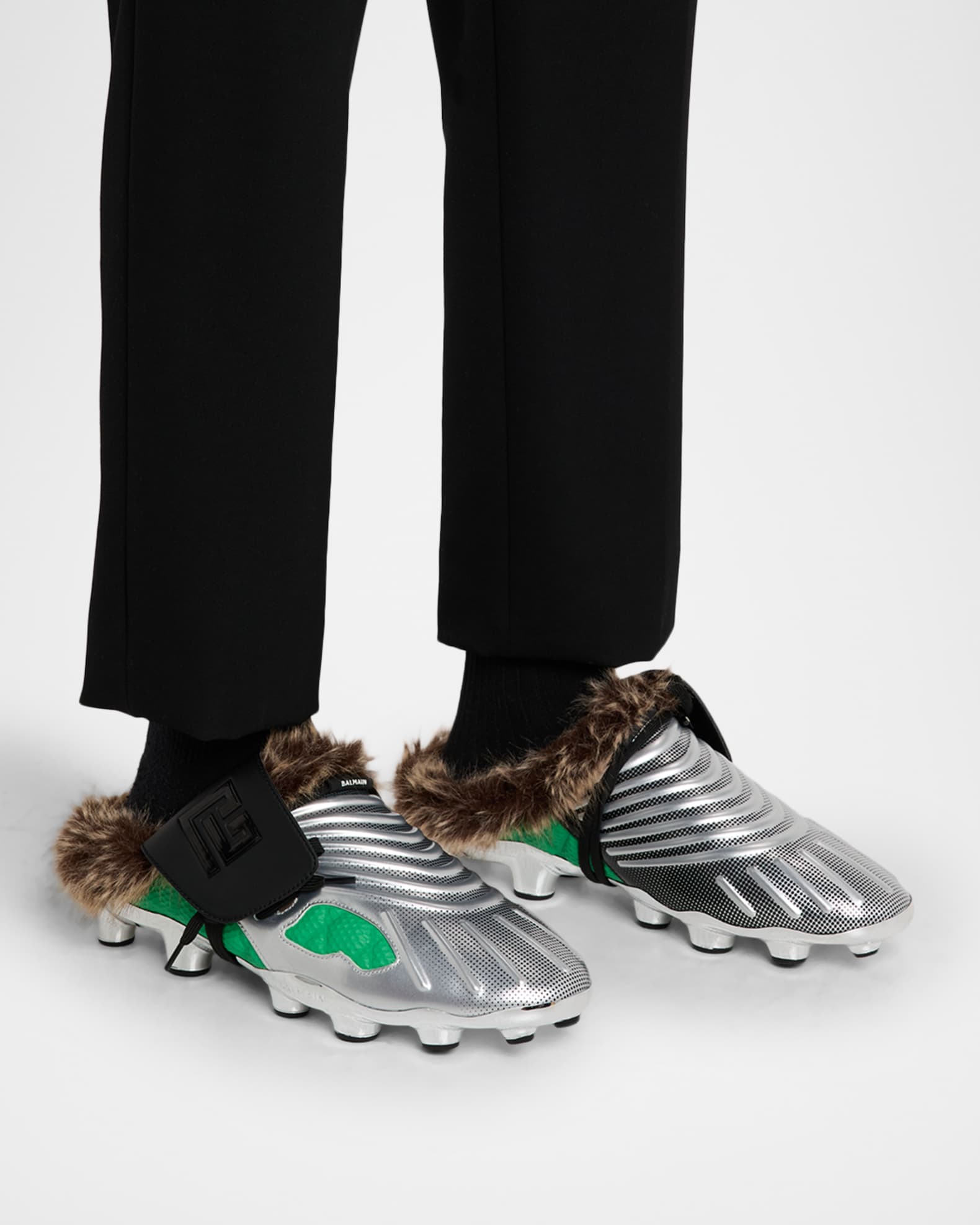 Balmain Men's Half Time Faux Fur-Lined Mules | Neiman Marcus
