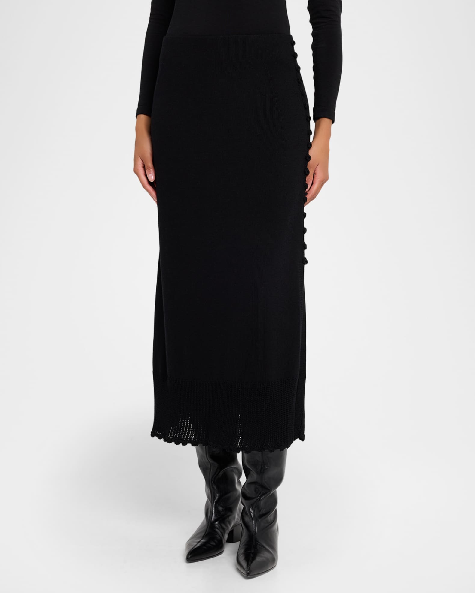 Lafayette 148 New York Scalloped Cotton-Silk Tape Knit Midi Skirt ...