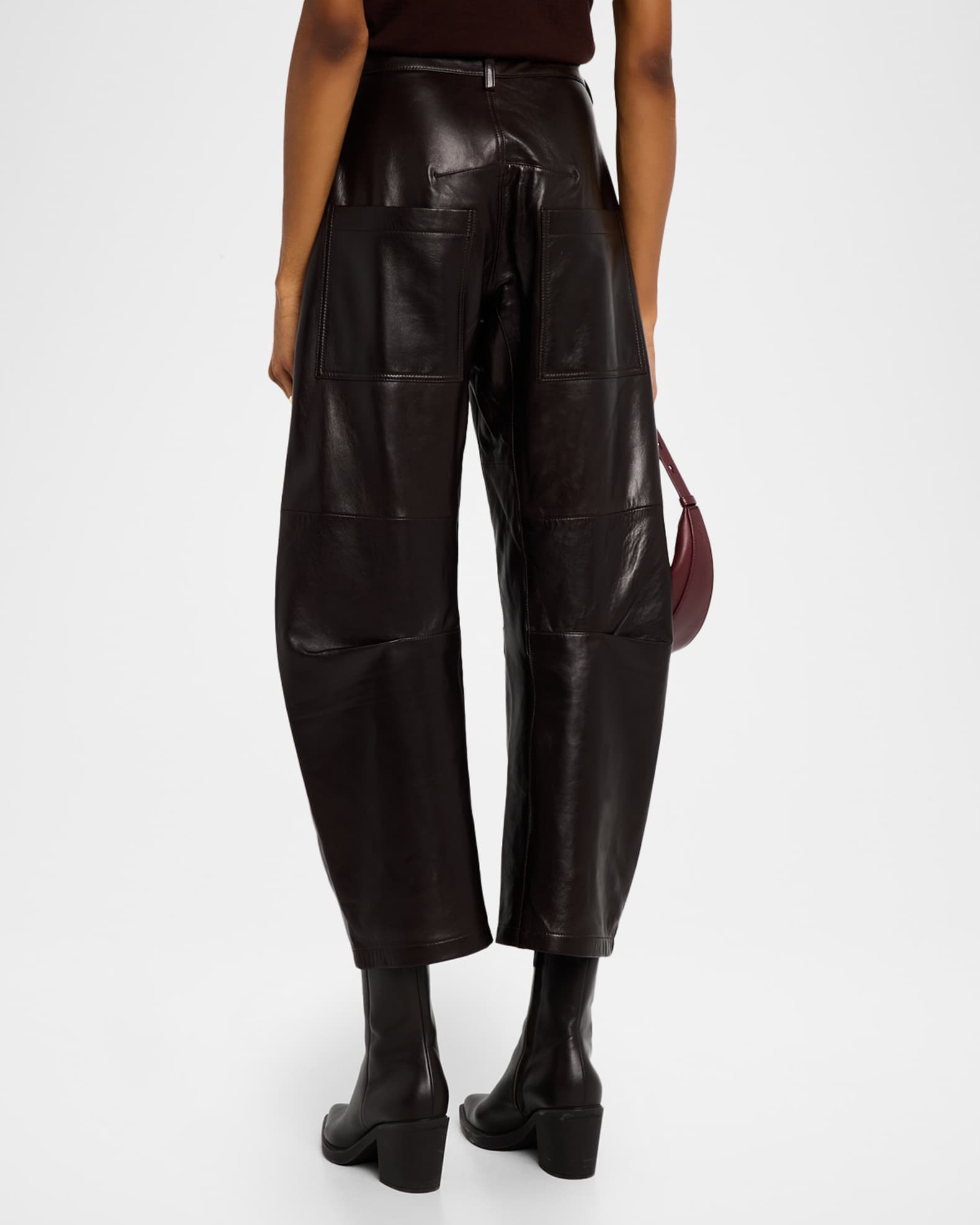 Nili Lotan Shon Leather Barrel-Leg Ankle Pants | Neiman Marcus