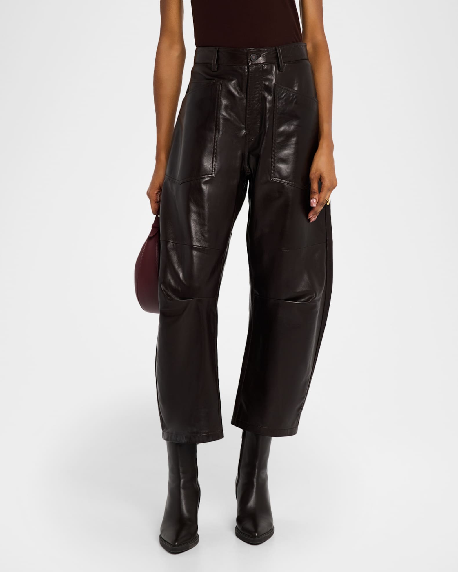 Nili Lotan Shon Leather Barrel-Leg Ankle Pants | Neiman Marcus