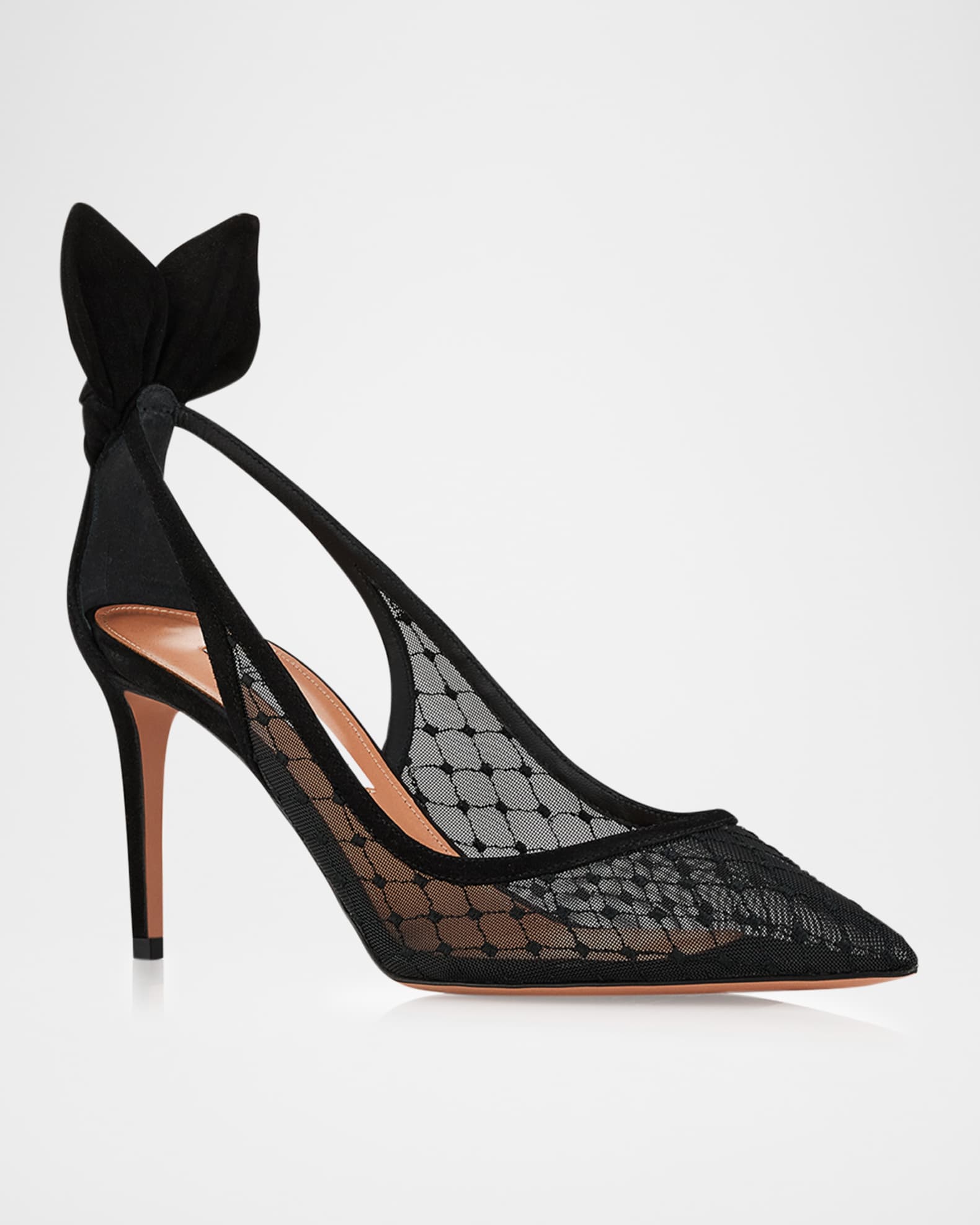 Aquazzura Net Mesh Suede Bow Pumps | Neiman Marcus