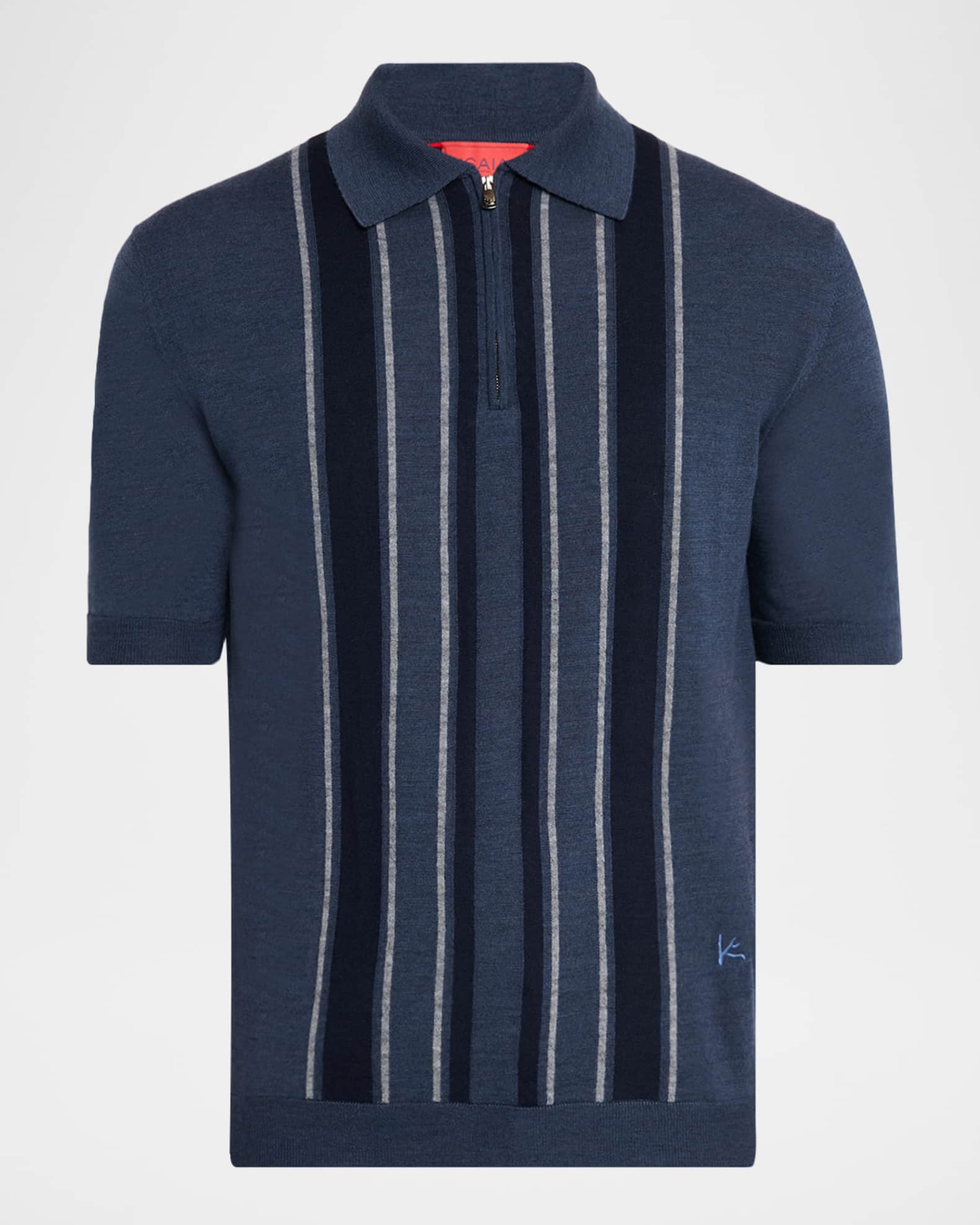 Isaia Men's Multi-Stripe Wool Quarter-Zip Polo Sweater | Neiman Marcus