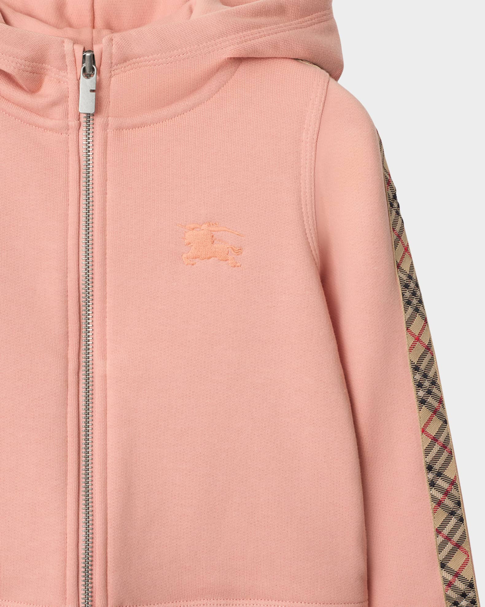 Burberry Girl's Elin Check Tape Zip-Front Hoodie, Size 3-14 | Neiman Marcus