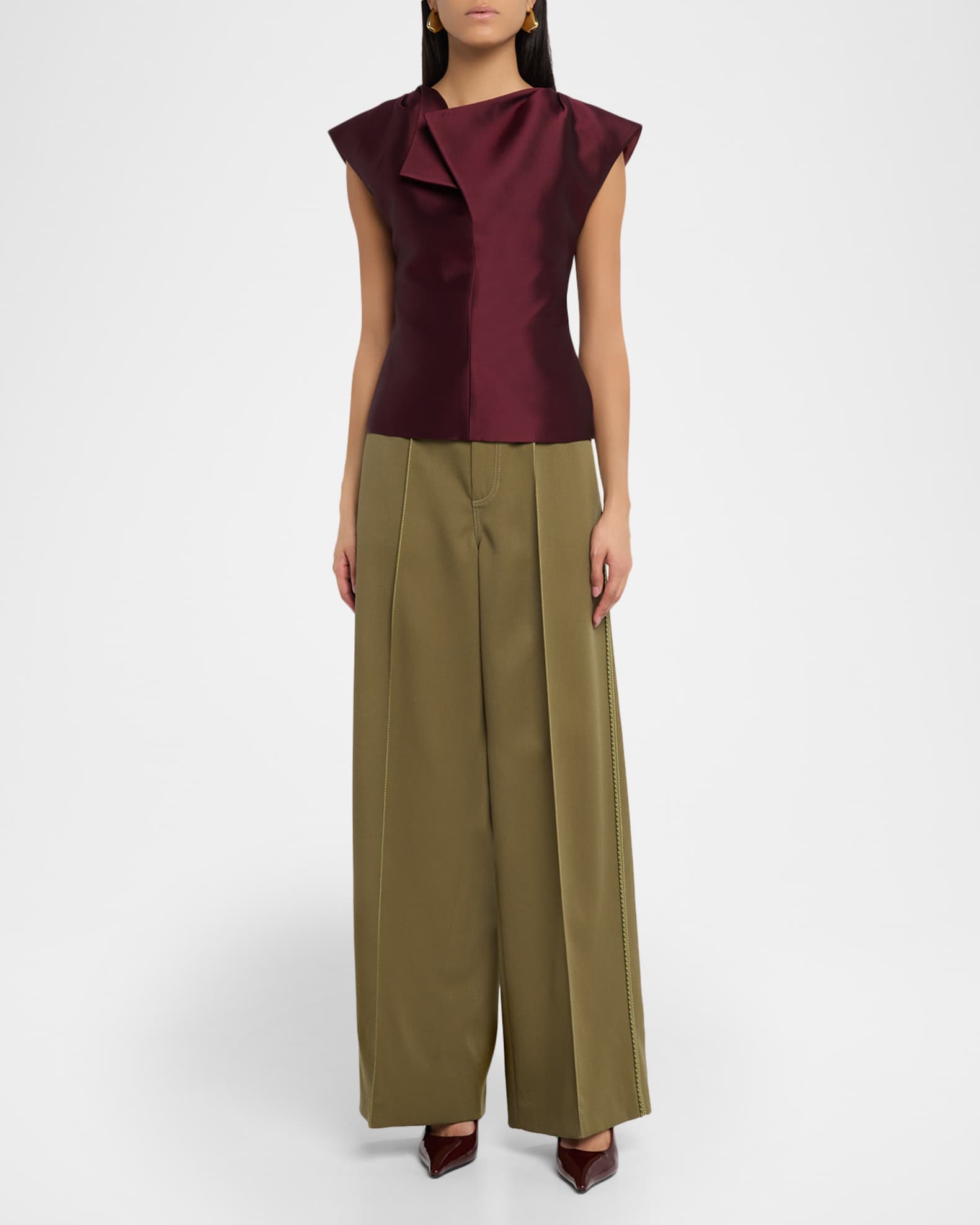 CHRISTOPHER JOHN ROGERS Silk Peel Cap-Sleeve Top | Neiman Marcus