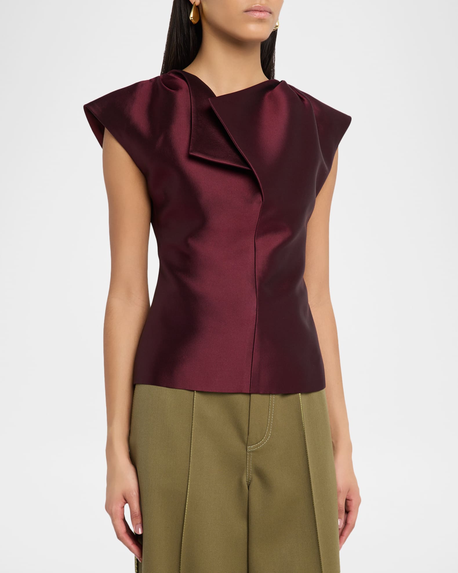 CHRISTOPHER JOHN ROGERS Silk Peel Cap-Sleeve Top | Neiman Marcus