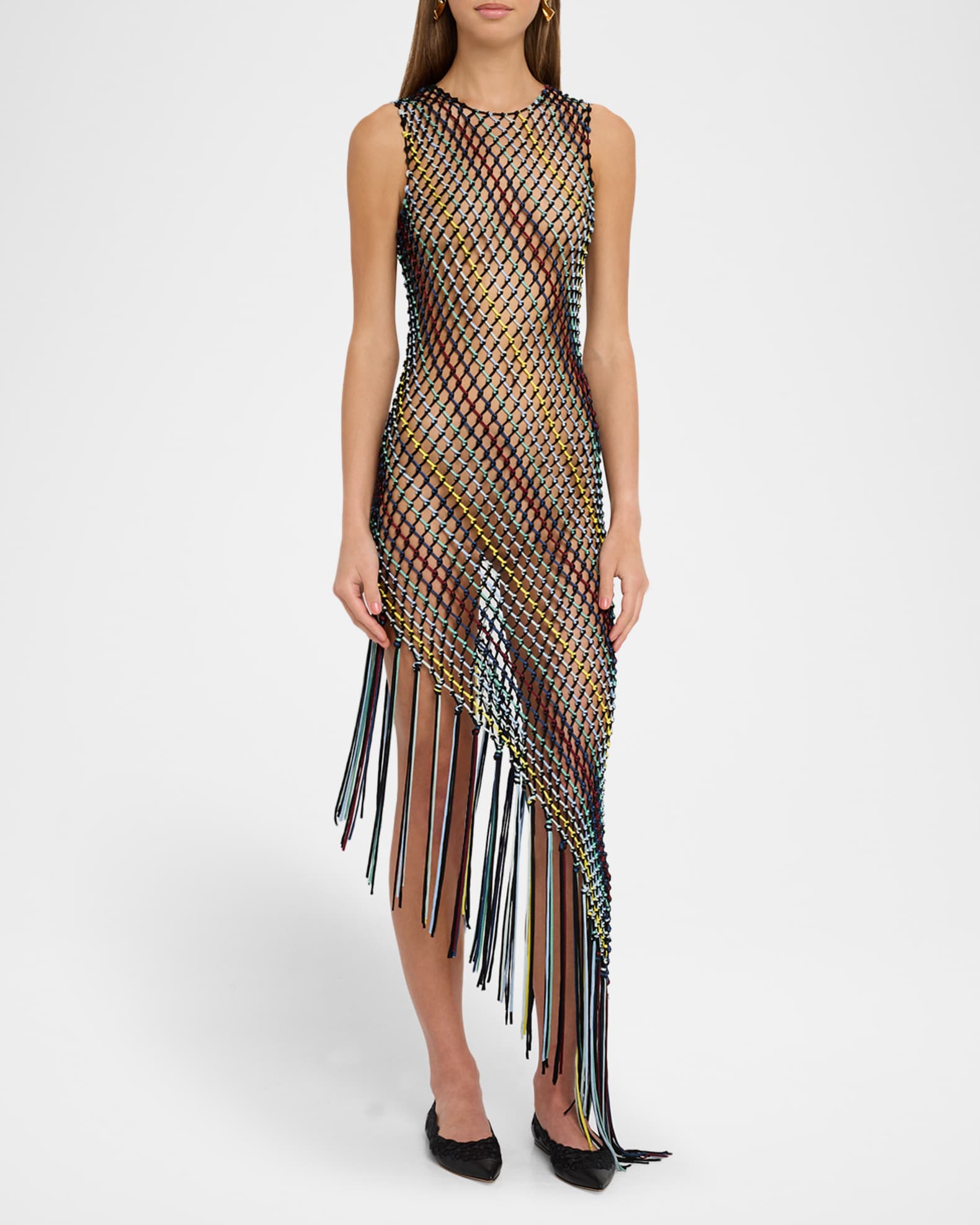 Gabriela Hearst Nabia Sleeveless Asymmetric Net Midi Dress | Neiman Marcus