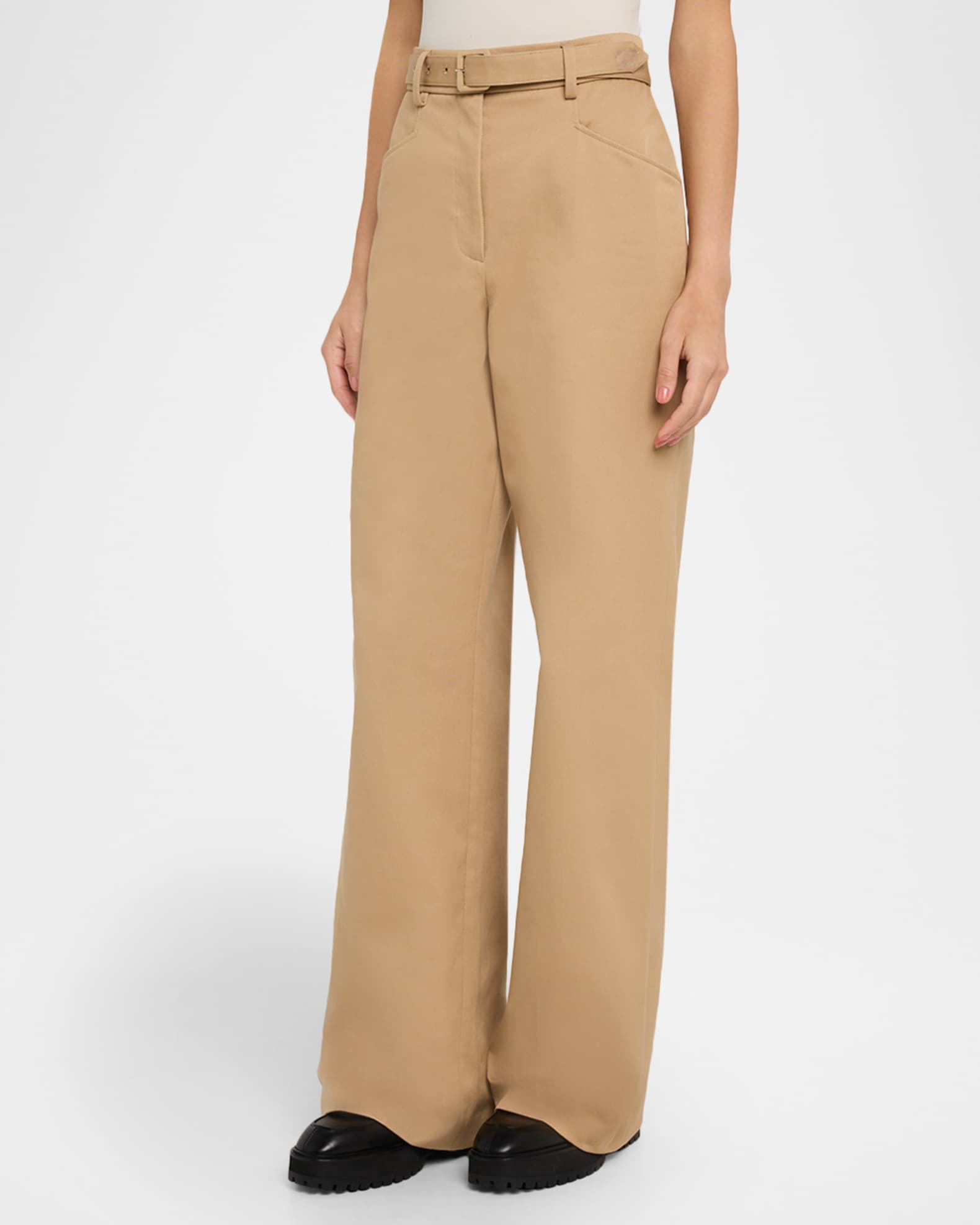 Gabriela Hearst Norman Belted Wide-Leg Cotton Twill Pants | Neiman Marcus