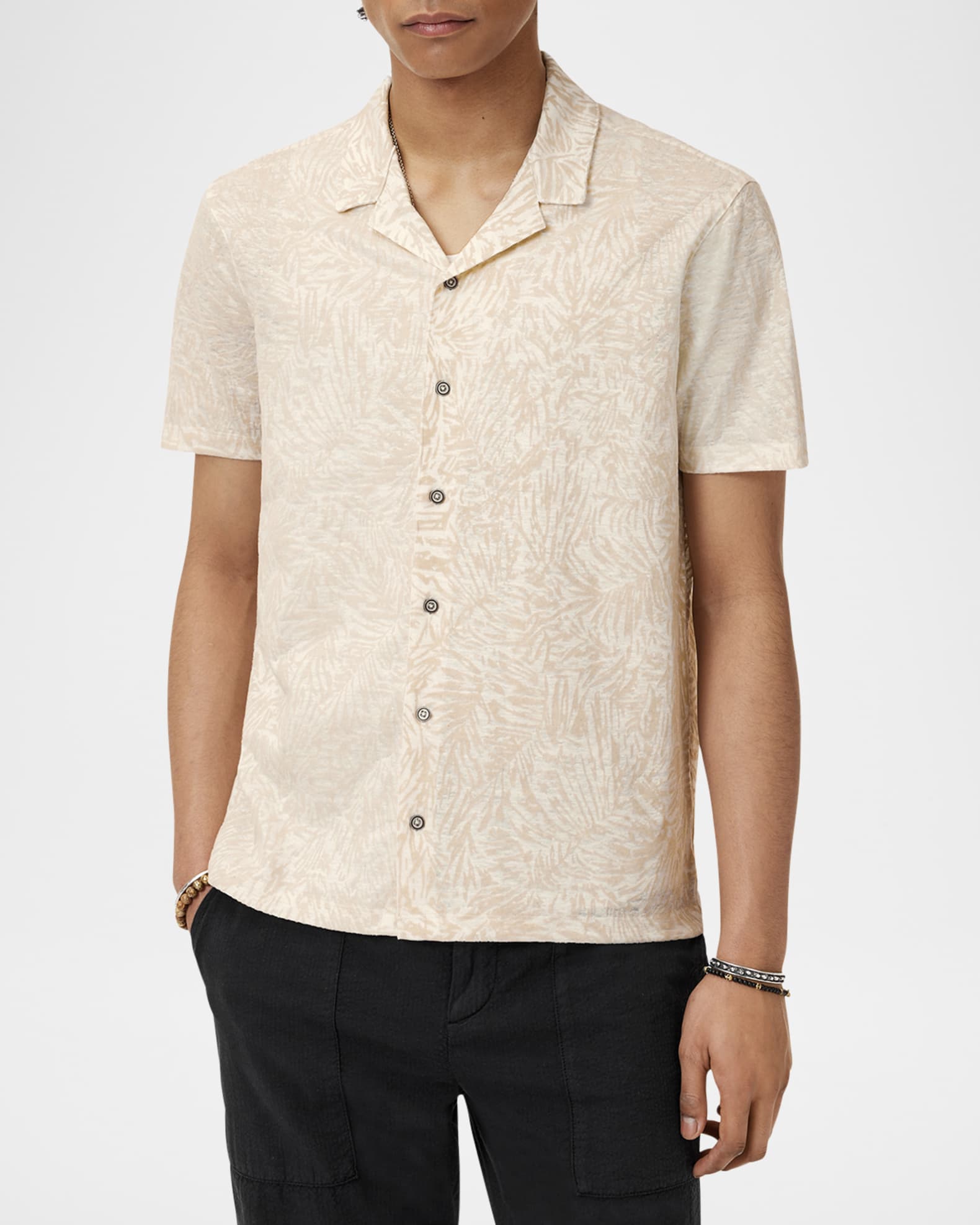 John Varvatos Men's Matera Tonal Jacquard Camp Shirt | Neiman Marcus