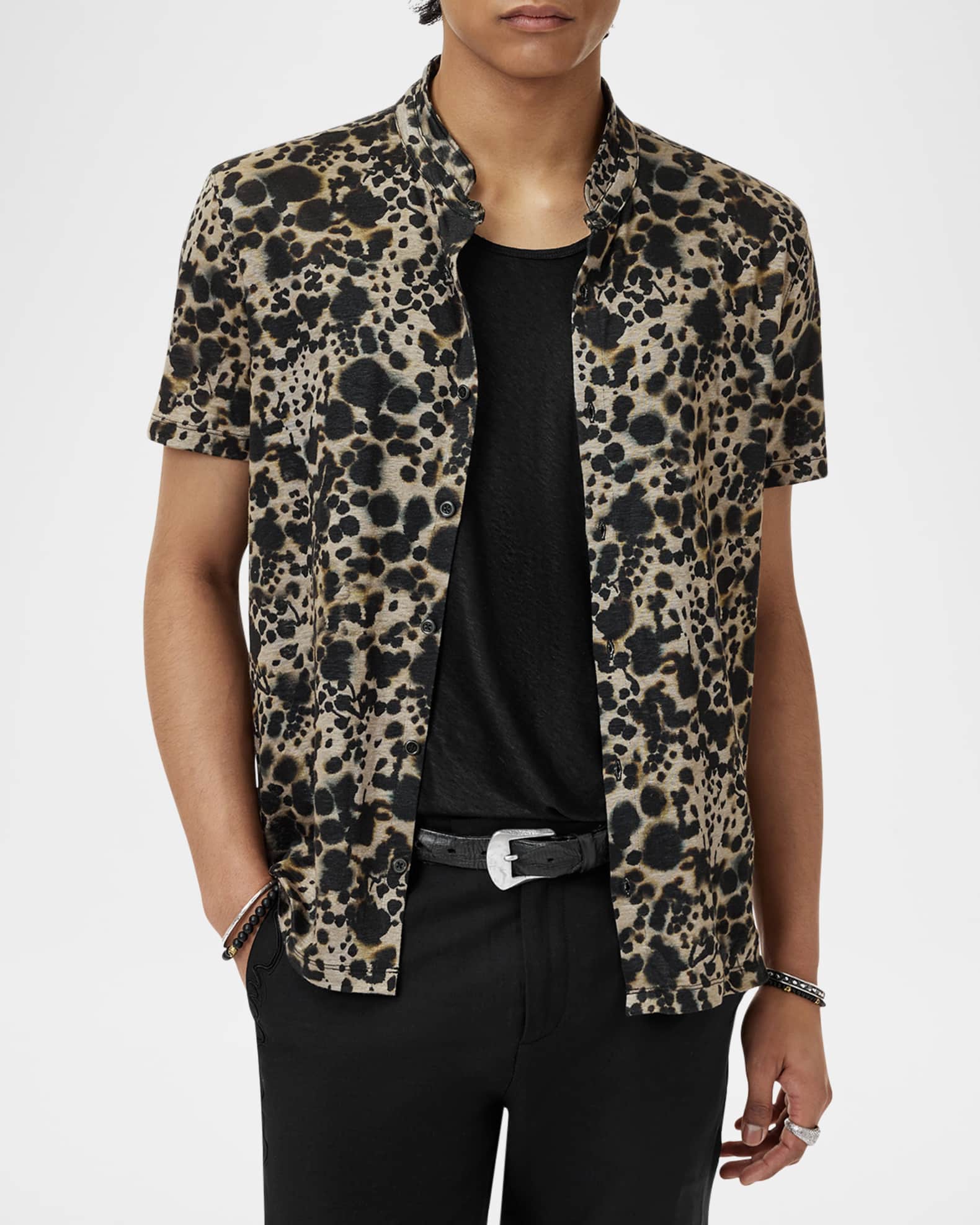 John Varvatos Men's Marini Band-Collar Short-Sleeve Shirt | Neiman Marcus