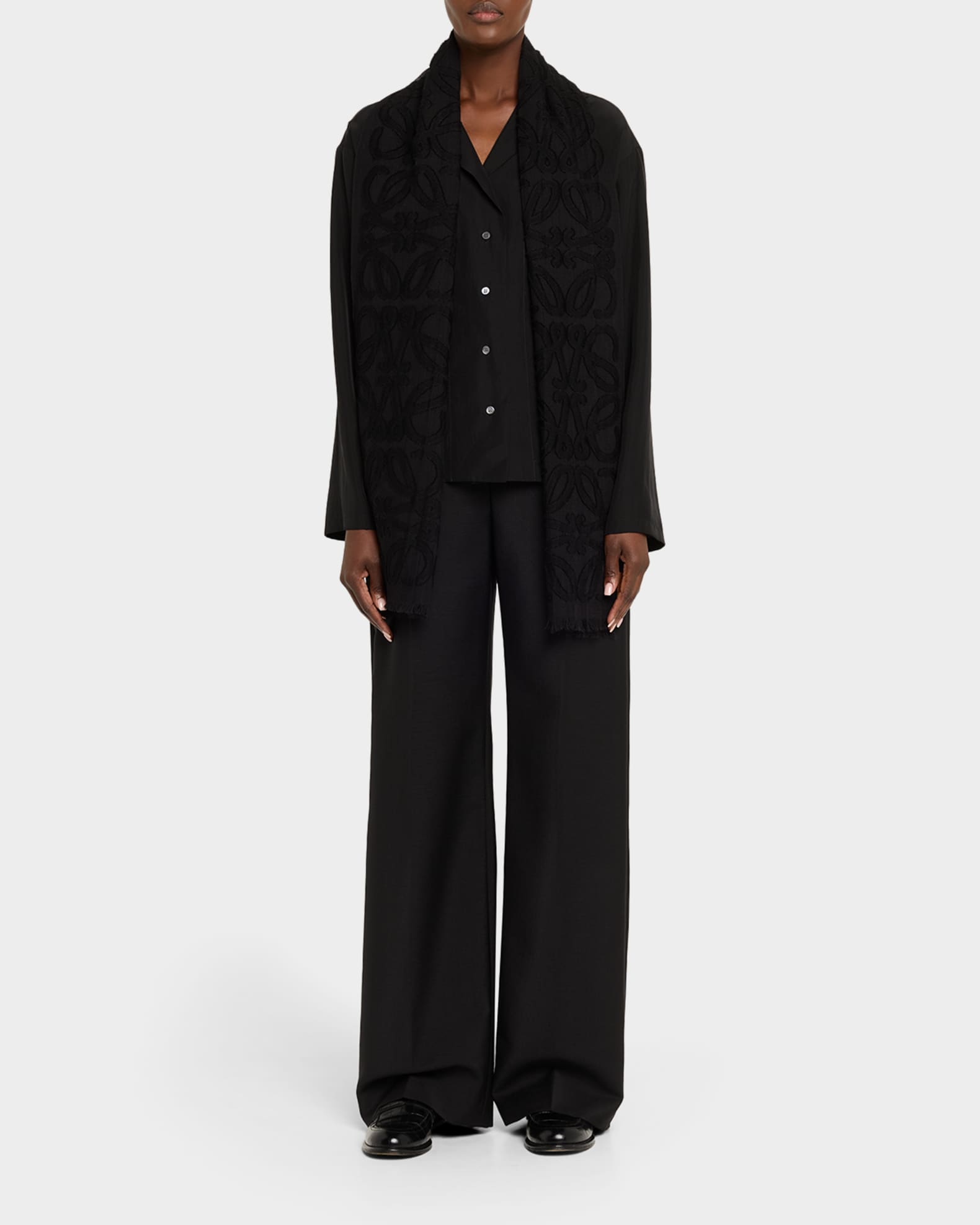 Loewe Anagram Fil Coupe Wool Silk Scarf | Neiman Marcus