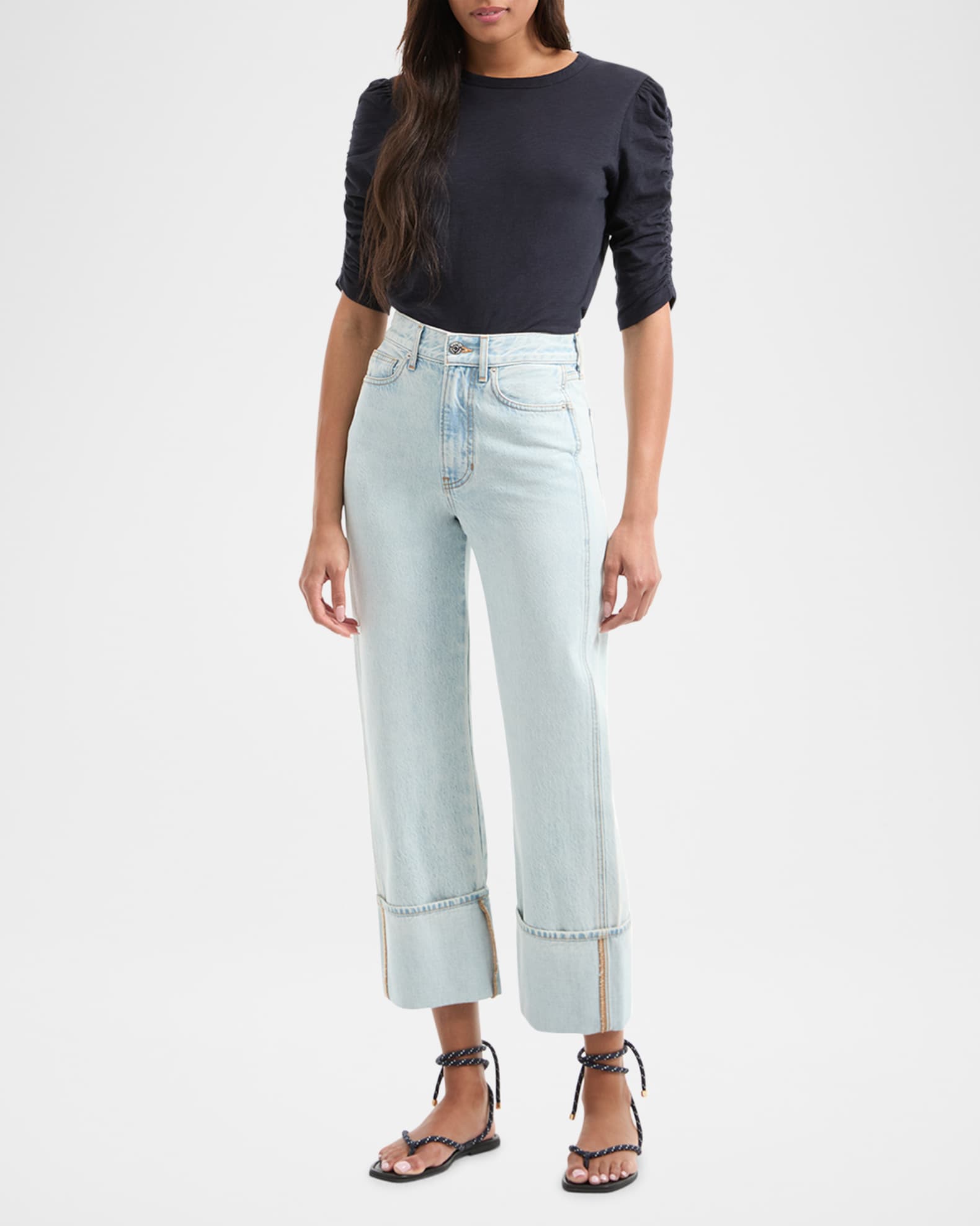 Veronica Beard Dylan High-Rise Straight Cuffed Ankle Jeans | Neiman Marcus