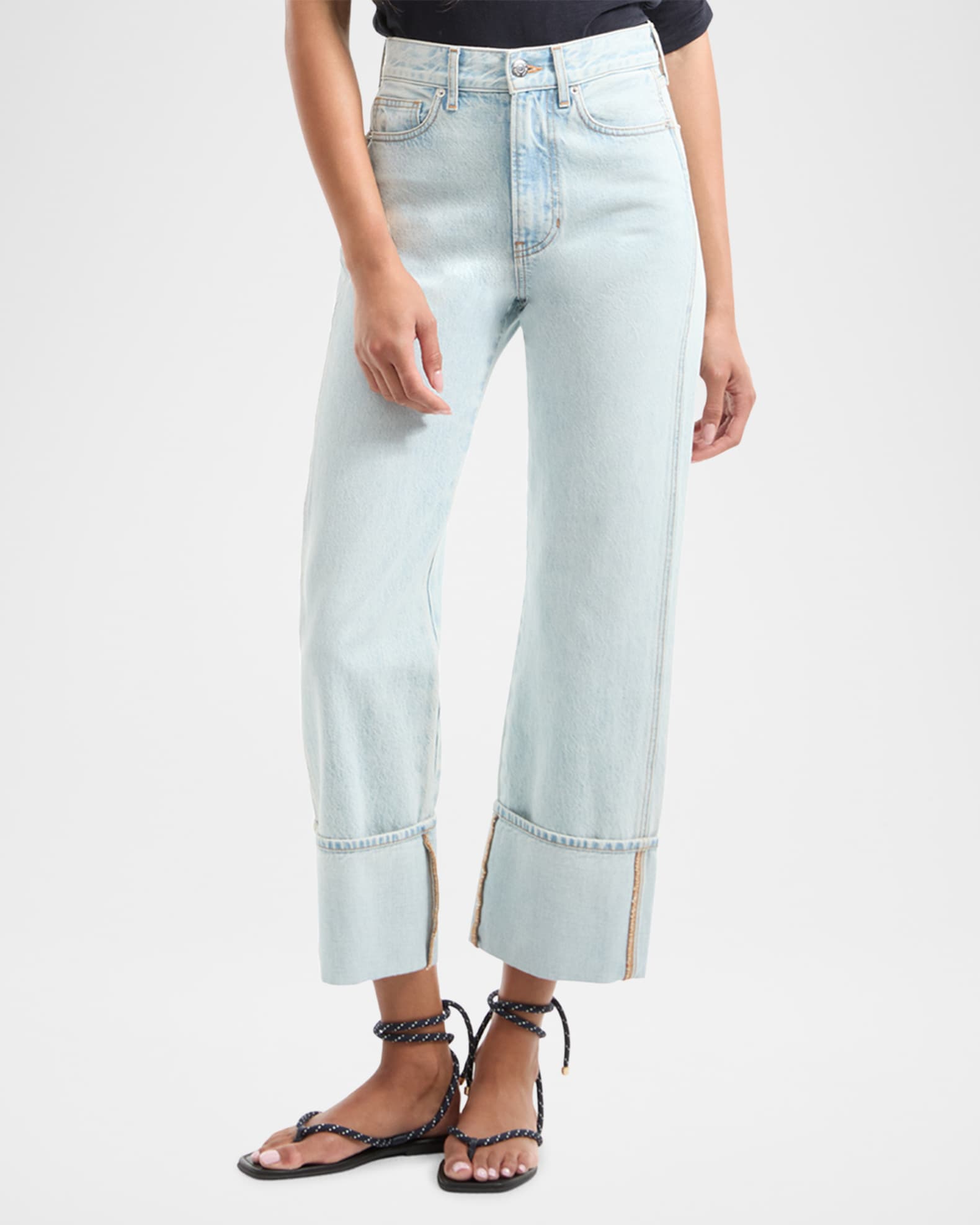 Veronica Beard Dylan High-Rise Straight Cuffed Ankle Jeans | Neiman Marcus
