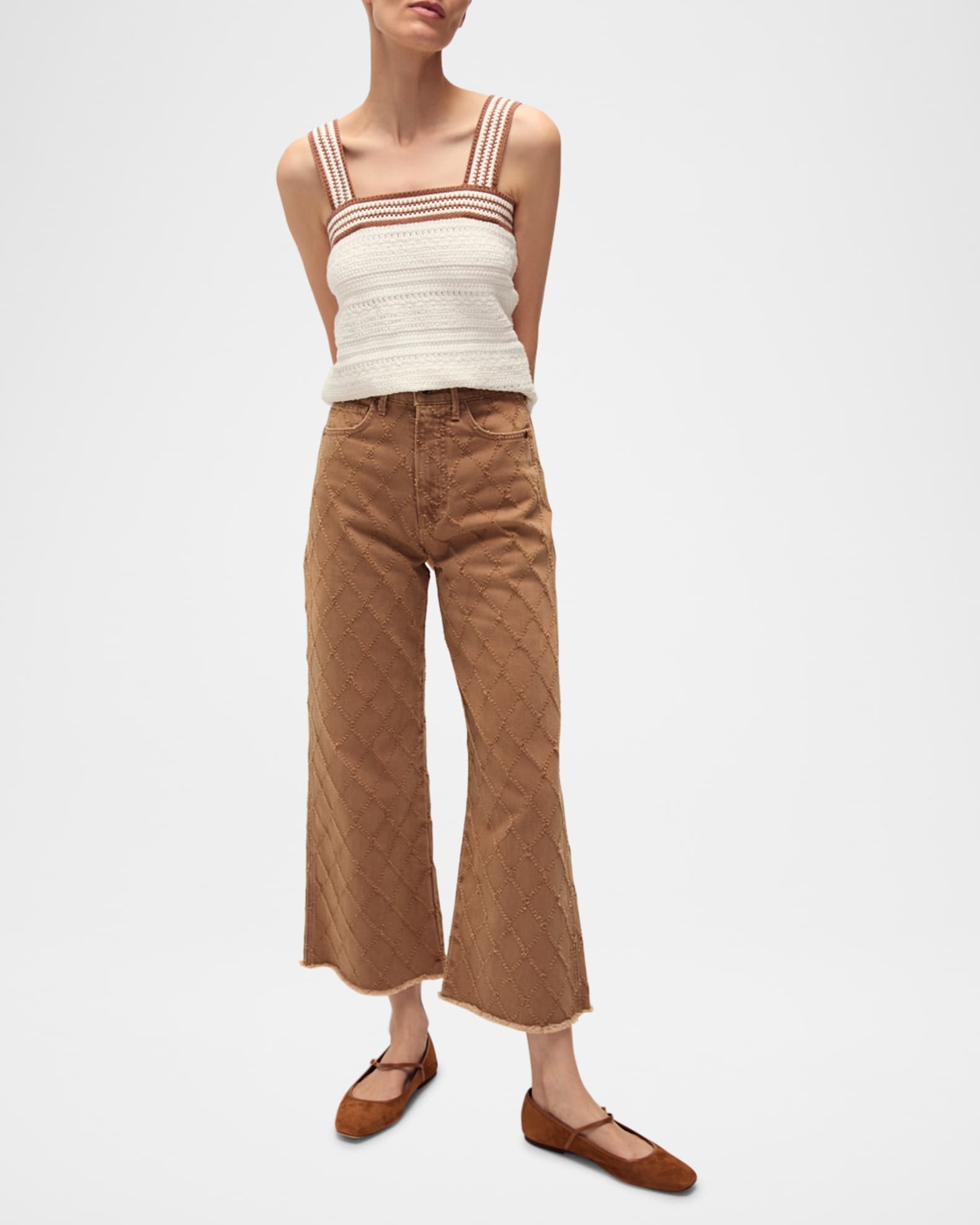 Veronica Beard Taylor Perforated Diamond Cropped Wide Jeans | Neiman Marcus