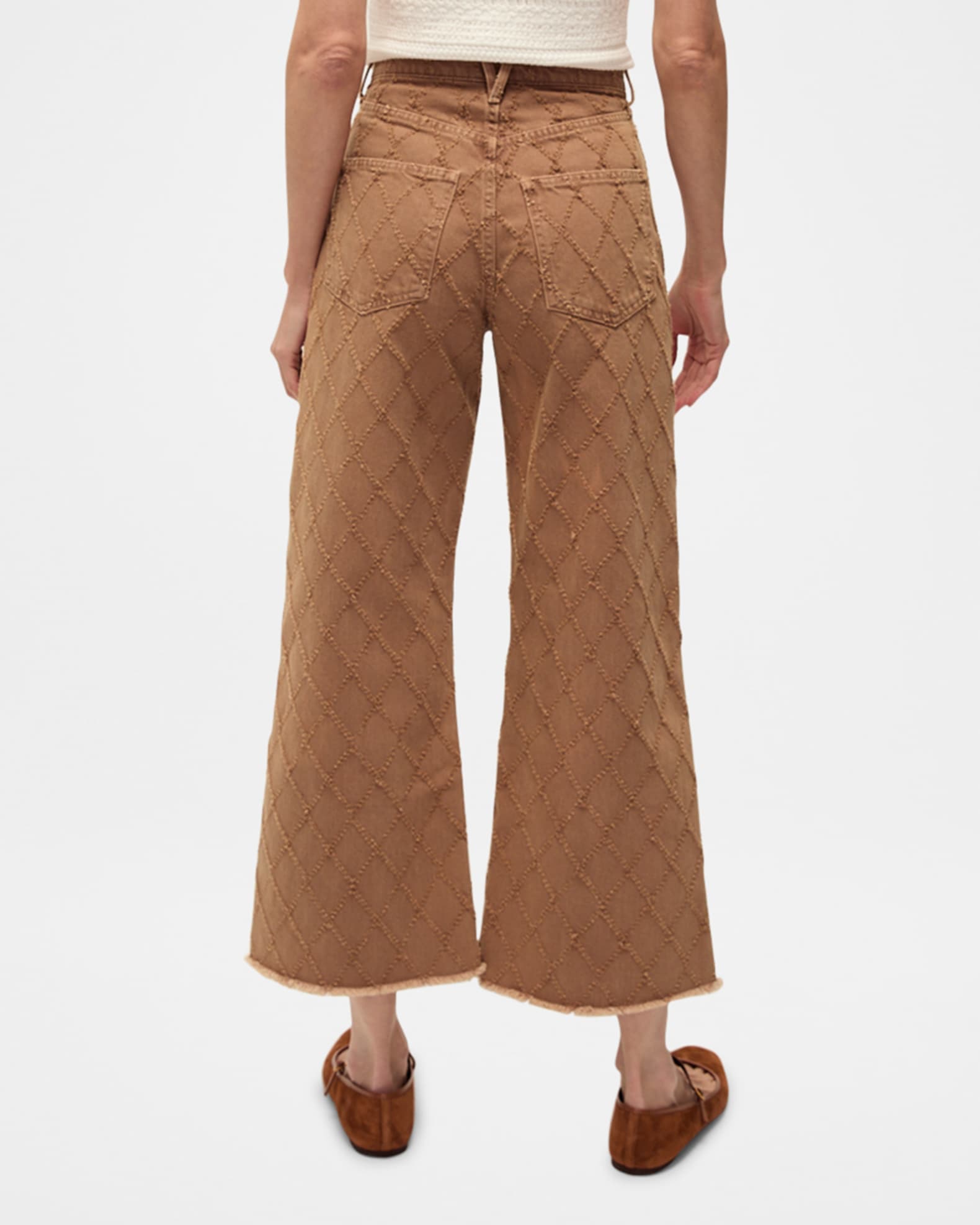 Veronica Beard Taylor Perforated Diamond Cropped Wide Jeans | Neiman Marcus