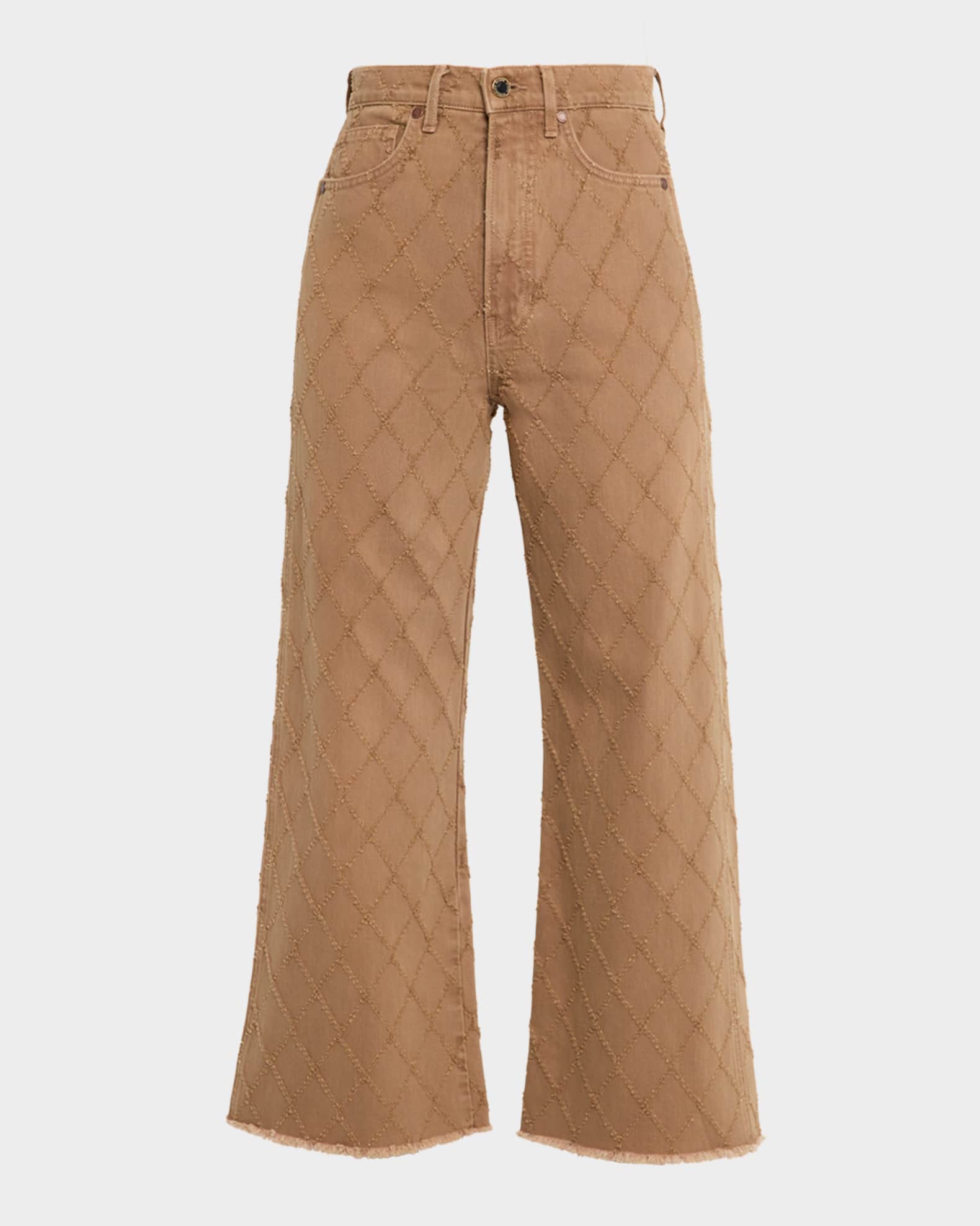 Veronica Beard Taylor Perforated Diamond Cropped Wide Jeans | Neiman Marcus