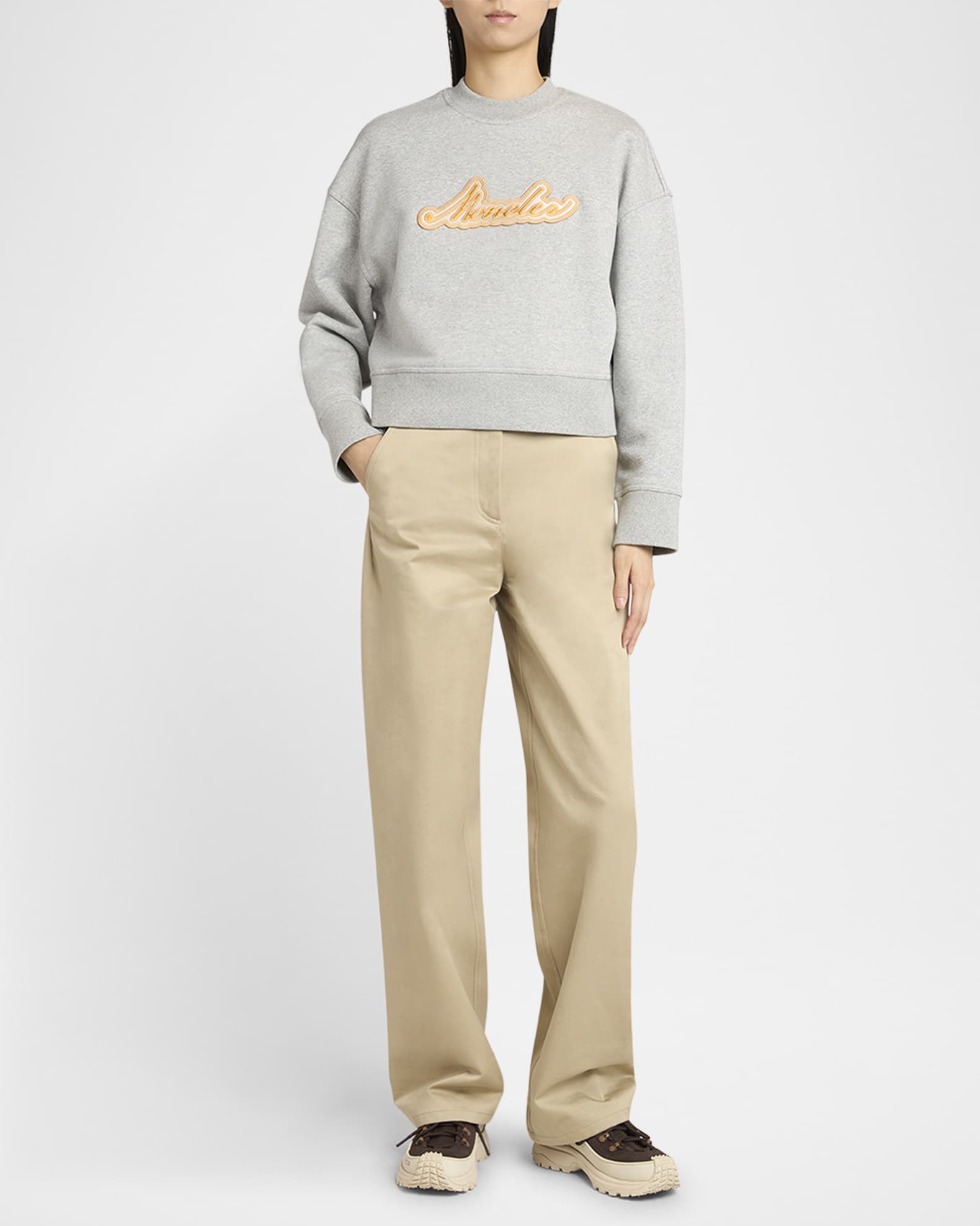 Moncler Logo Patch Crewneck Sweatshirt | Neiman Marcus