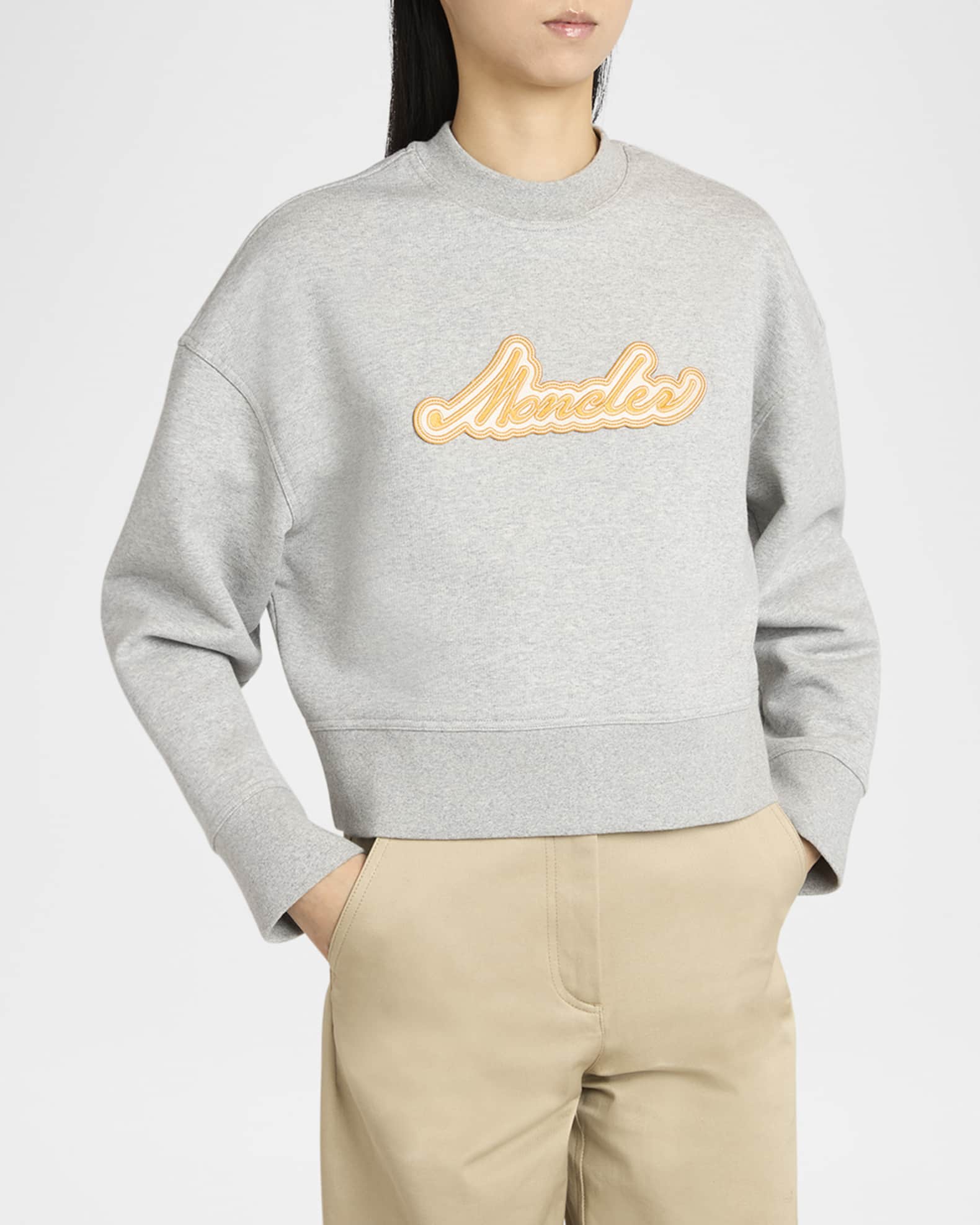 Moncler Logo Patch Crewneck Sweatshirt | Neiman Marcus