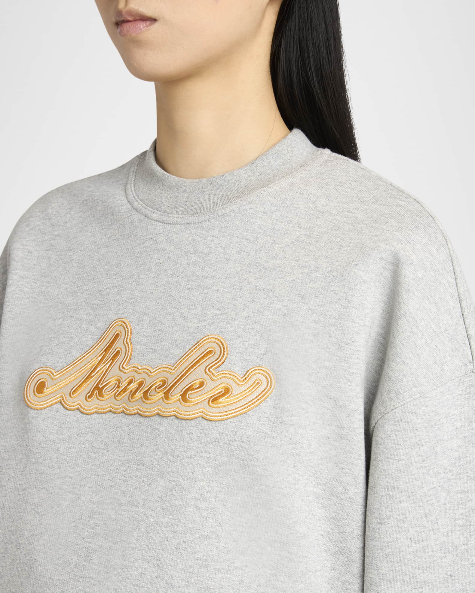 Moncler Logo Patch Crewneck Sweatshirt | Neiman Marcus