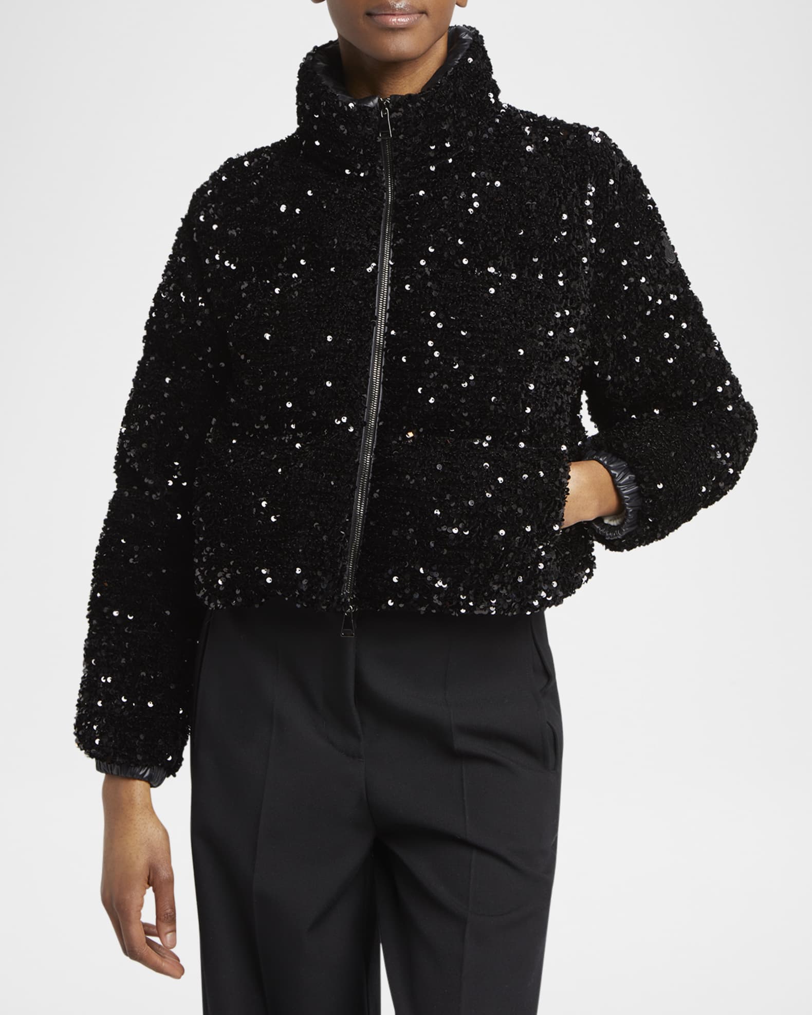 Moncler Louvi Sequined Short Down Jacket | Neiman Marcus