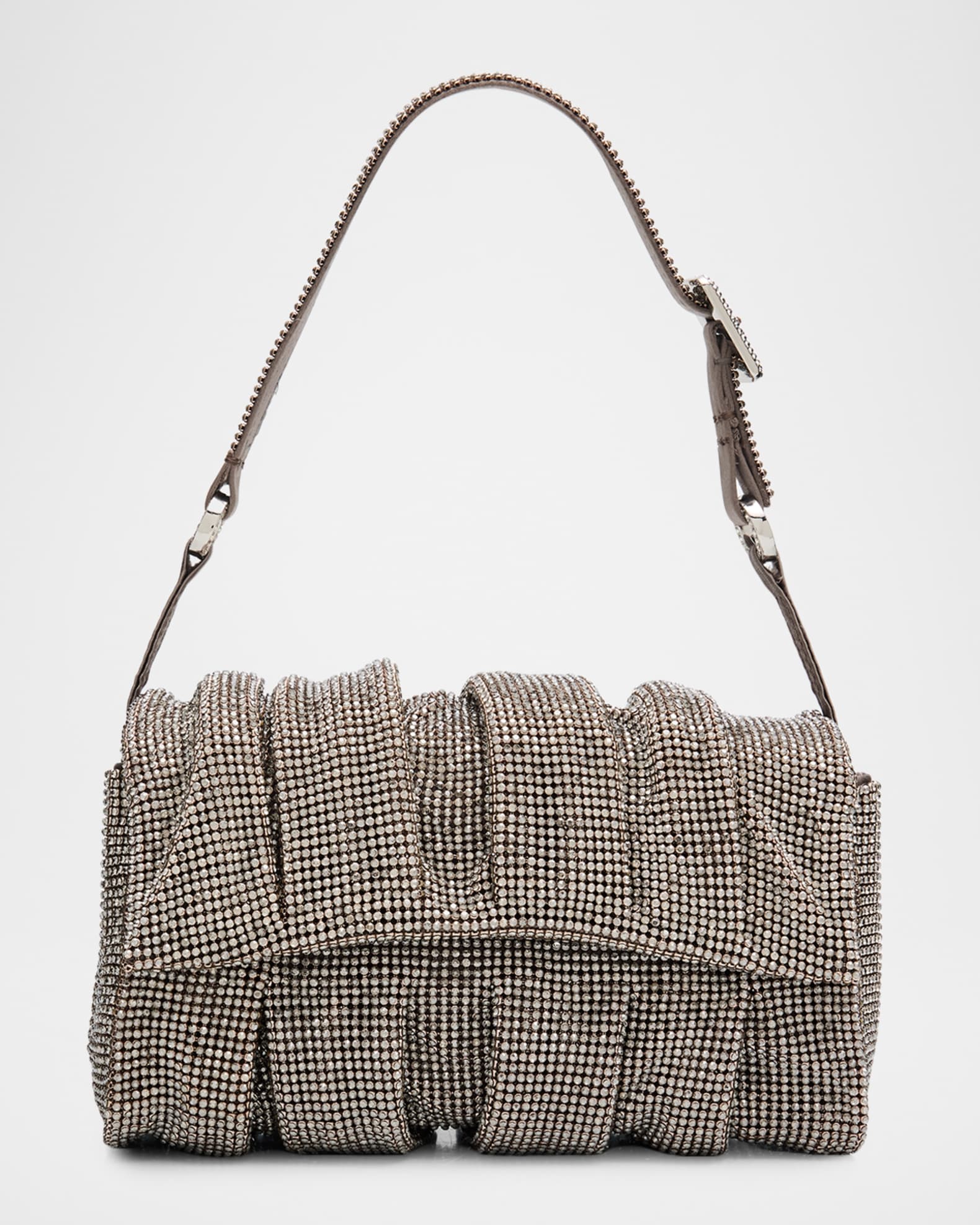 Benedetta Bruzziches Iris Pleated Crystal Mesh Shoulder Bag | Neiman Marcus