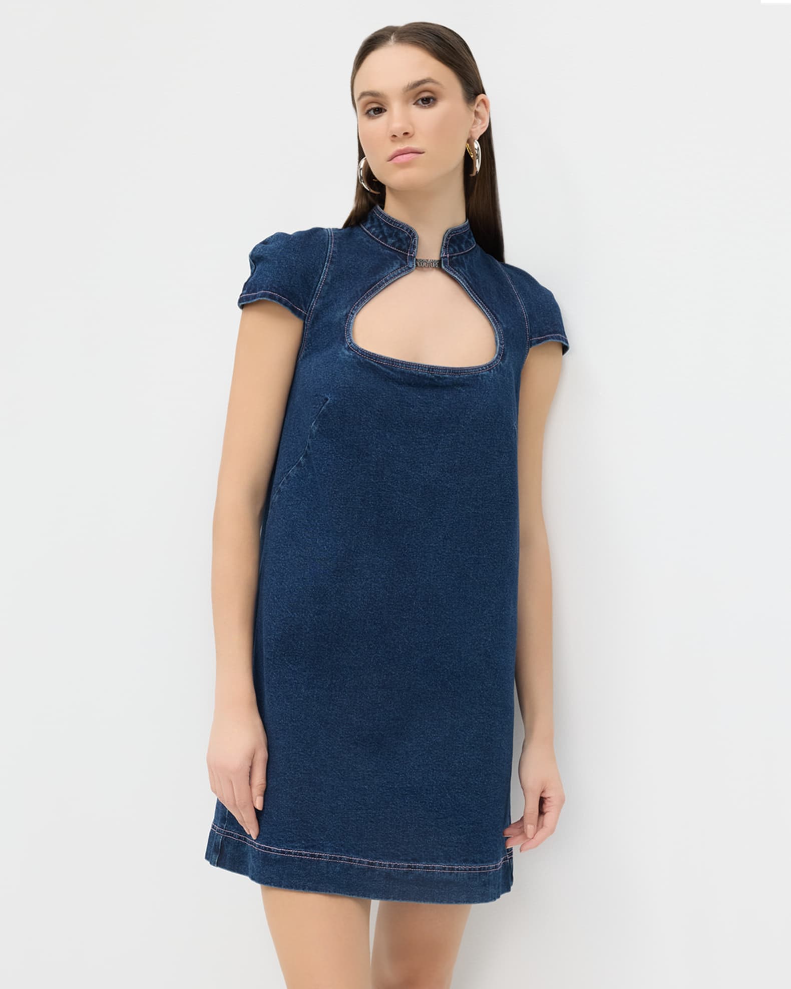 Versace Jeans Couture Cut-Out Denim Mini Dress | Neiman Marcus